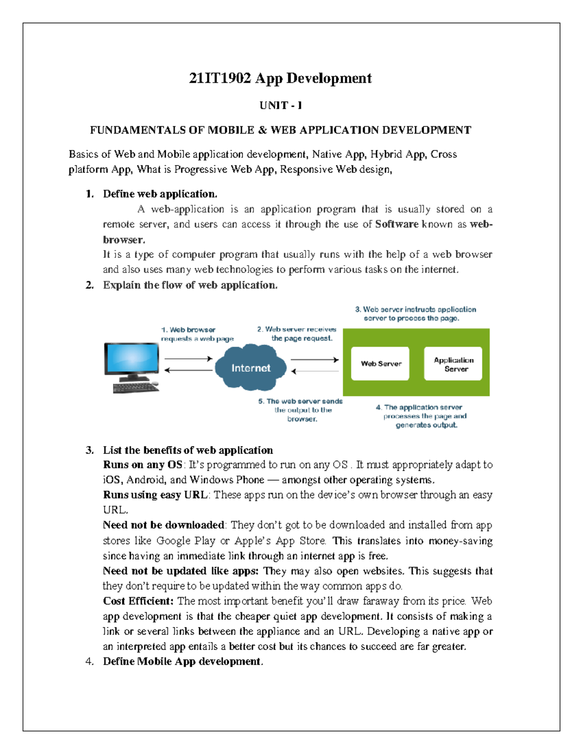 Question bank app development - 21IT1902 App Development UNIT - I FUNDAMENTALS OF MOBILE & WEB ...