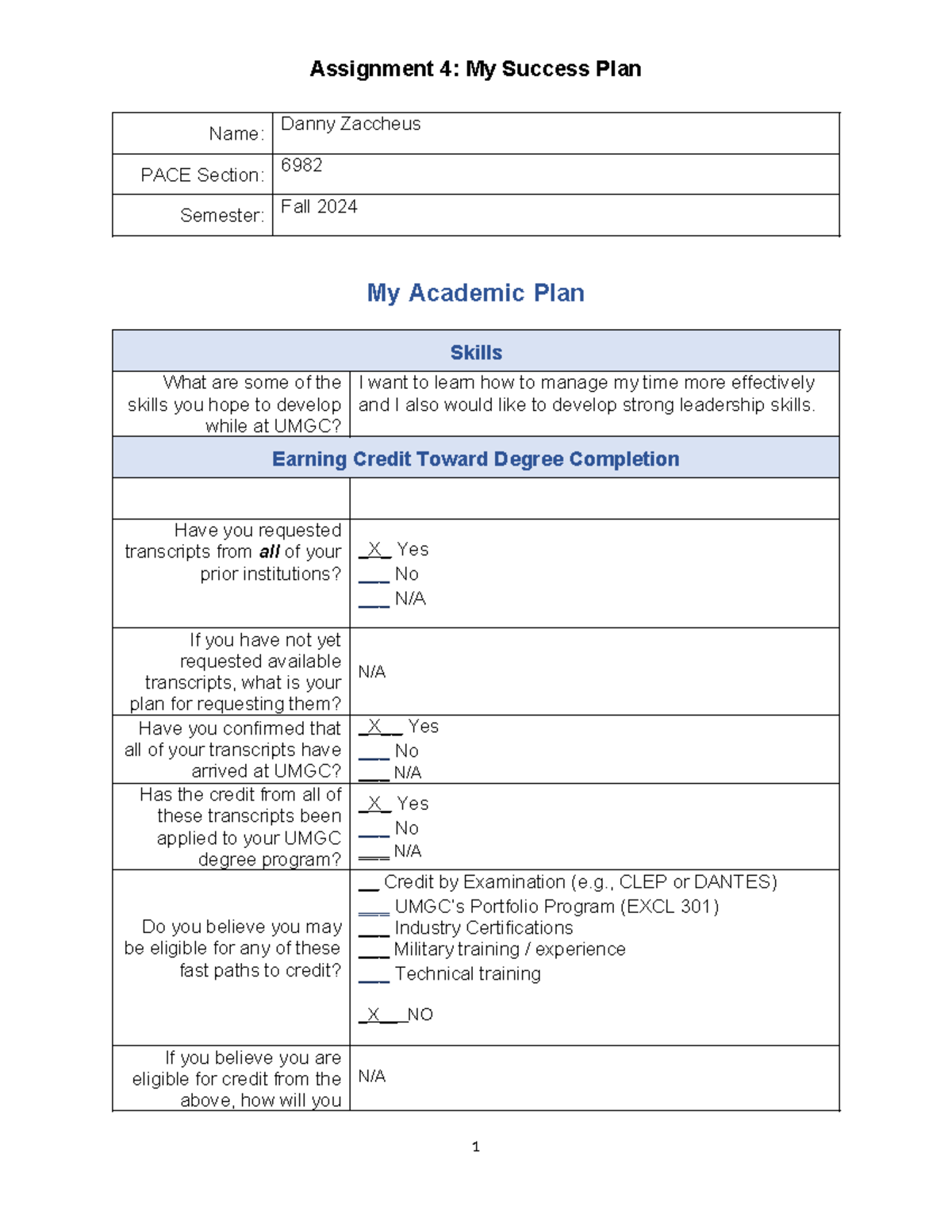 Zaccheus Danny PACE 100 SEC 6982-My Success Plan - Name: Danny Zaccheus ...