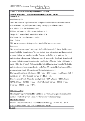 Lab Report Template - Attempt - 4105SPOSCI Physiological Responses to ...