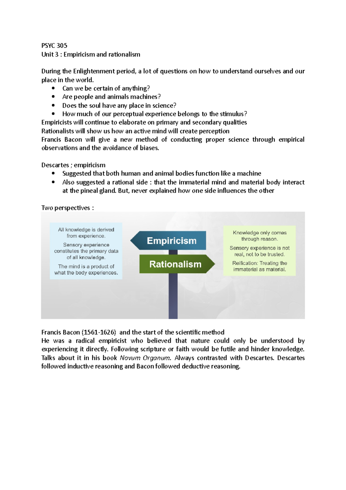 PSYC 305 History and systems UNIT 3 - PSYC 305 Unit 3 : Empiricism and ...