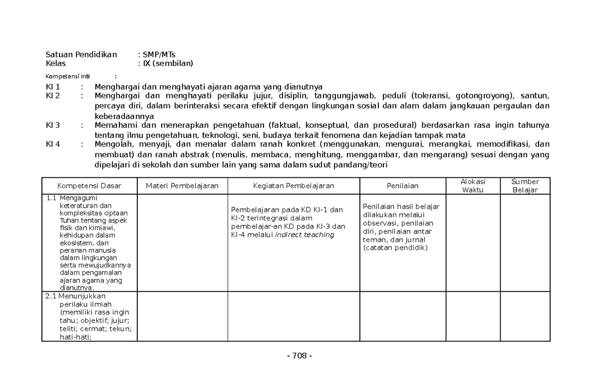 Silabus IPA 9 - airwiwr - Satuan Pendidikan : SMP/MTs Kelas : IX (sembilan) Kompetensi Int : KI ...