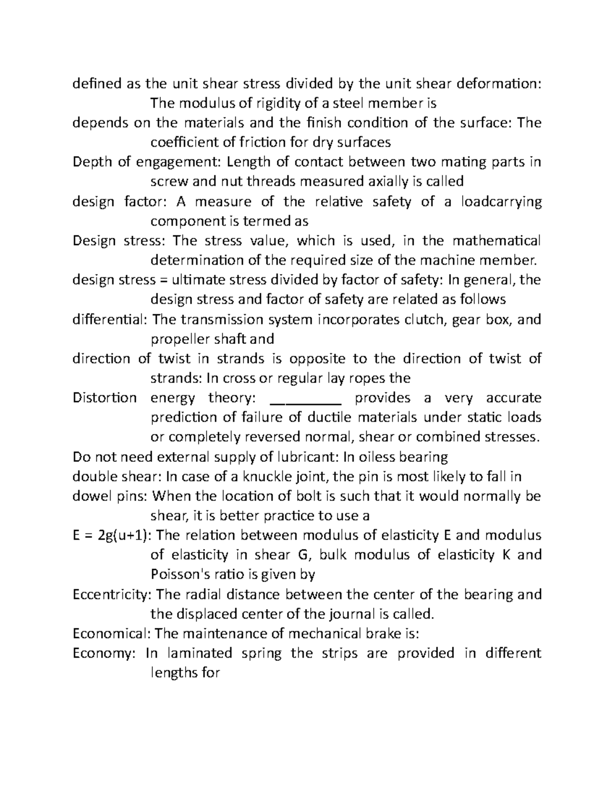 Mechanical Engineering Practice Notes - defined as the unit shear ...