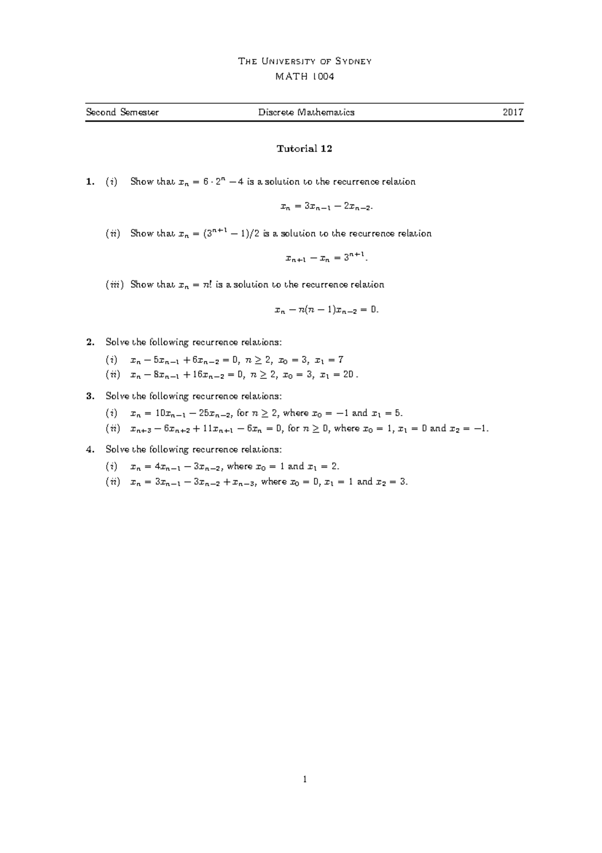 Tut12 - Lecture notes 12 - The University of Sydney MATH 1004 Second ...