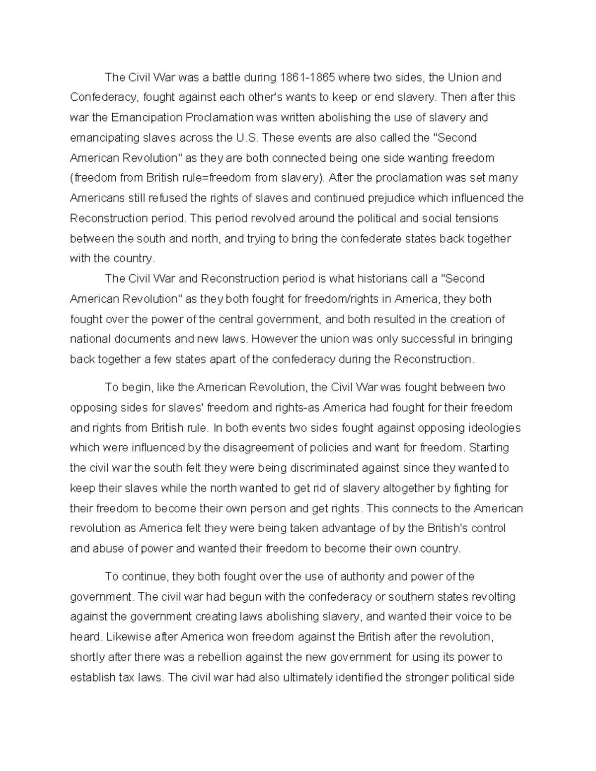 4.04 essay - The Civil War was a battle during 1861-1865 where two ...