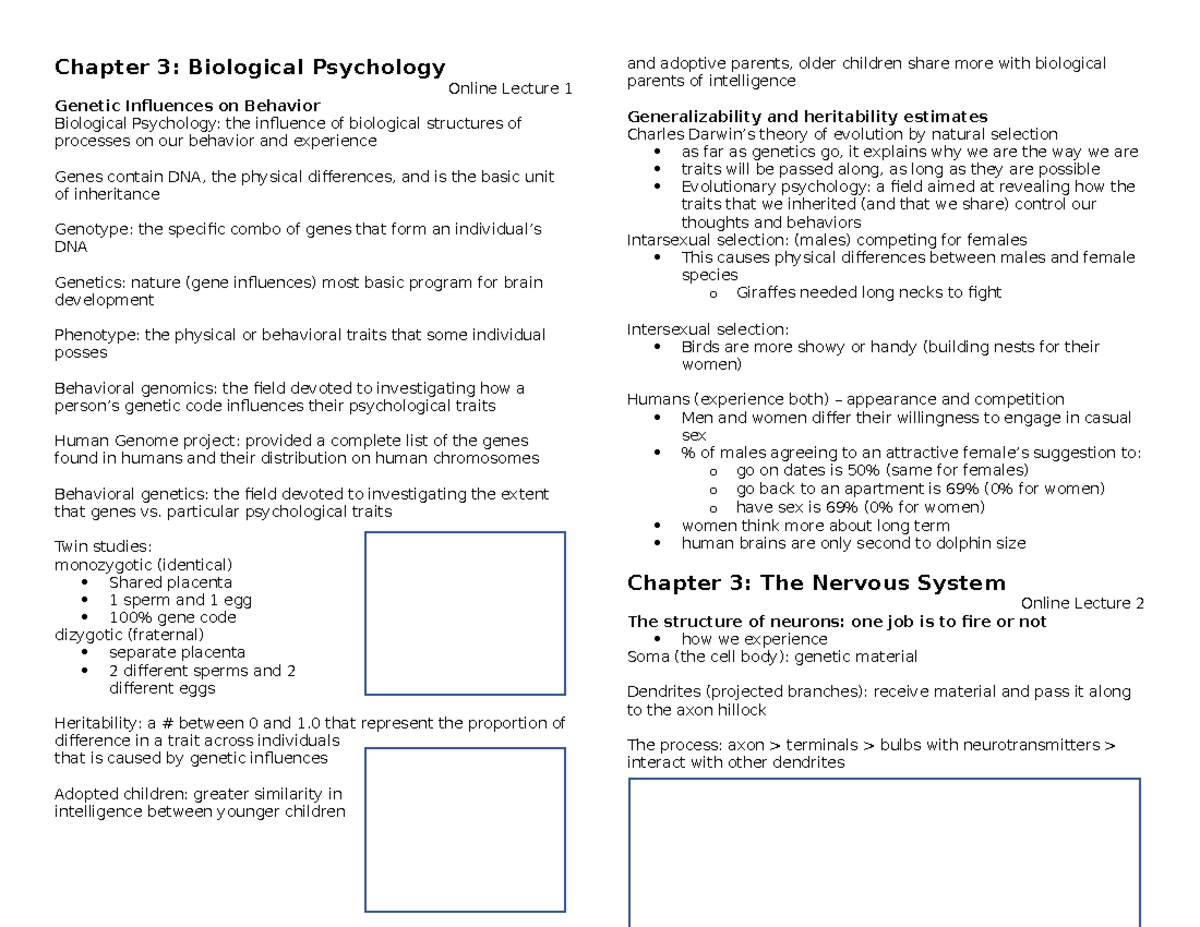Psych 1200; Chapter 3 - Chapter 3: Biological Psychology Online Lecture ...