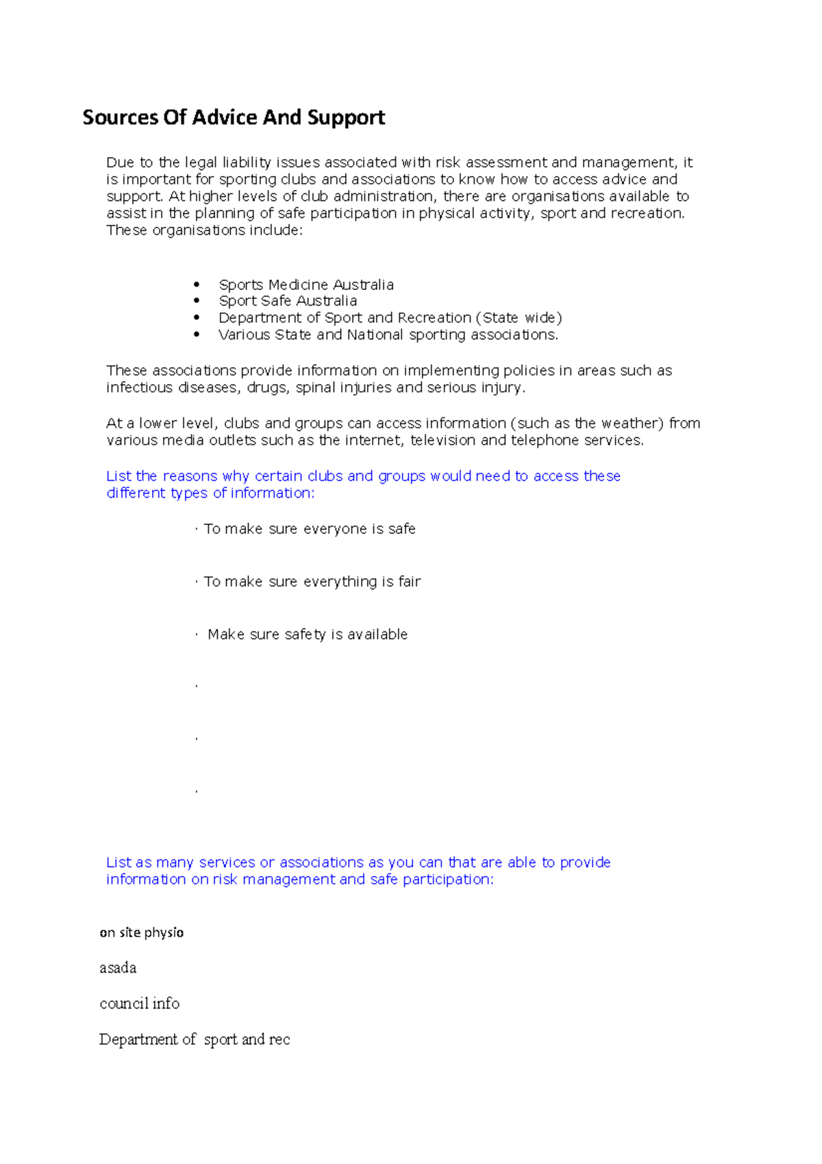 Sources Of Advice And Support - At higher levels of club administration ...