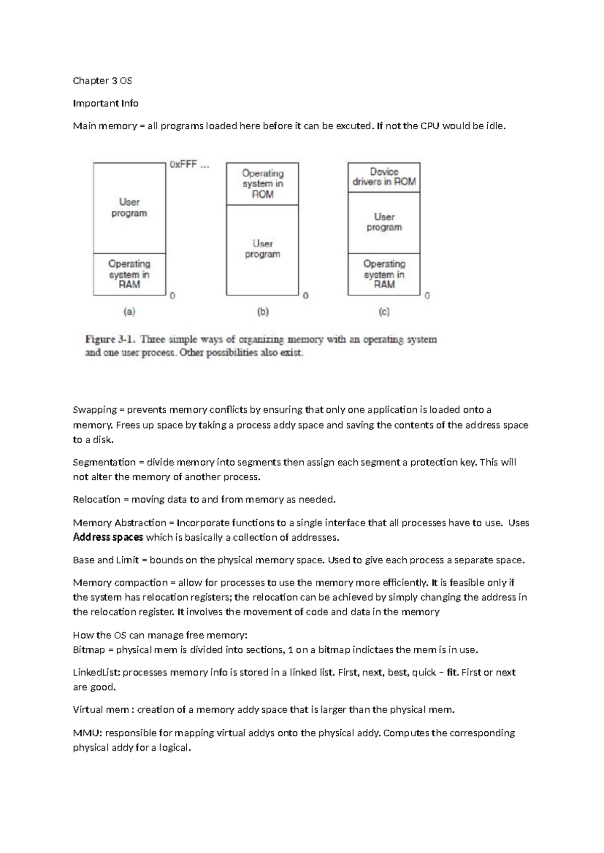 Chapter 3 OS - Chapter 3 OS Important Info Main memory = all programs ...