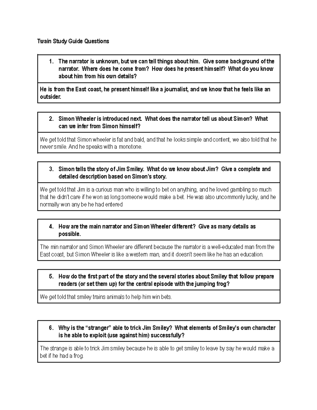 Rashid 2k19 - Twain Questions - Twain Study Guide Questions The ...