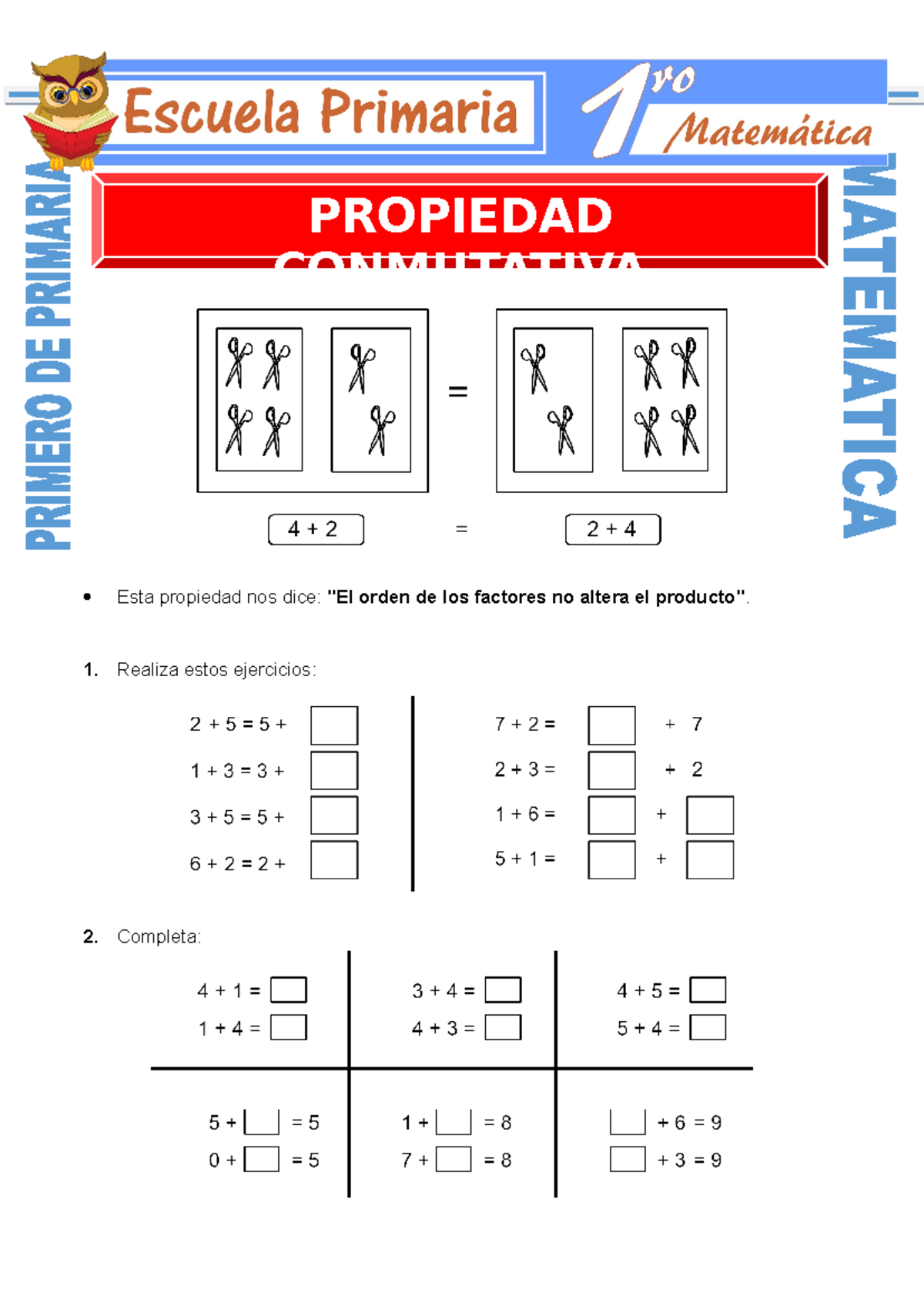 Propiedad Conmutativa para Primero de Primaria - Primero de Primaria ...
