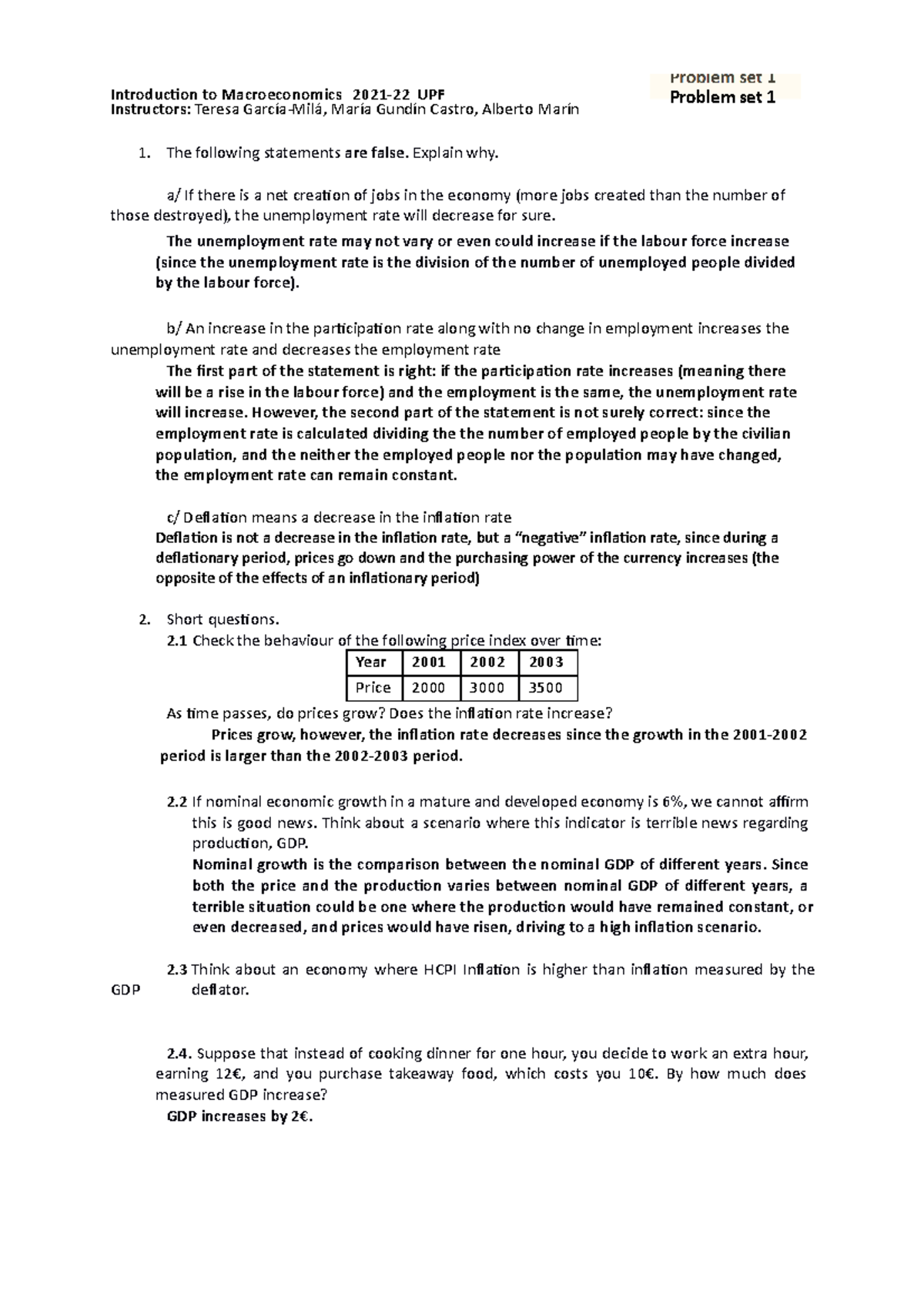 Problem set 1 Macroeconomics - Introduction to Macroeconomics 2021‐22 UPF Instructors: Teresa ...