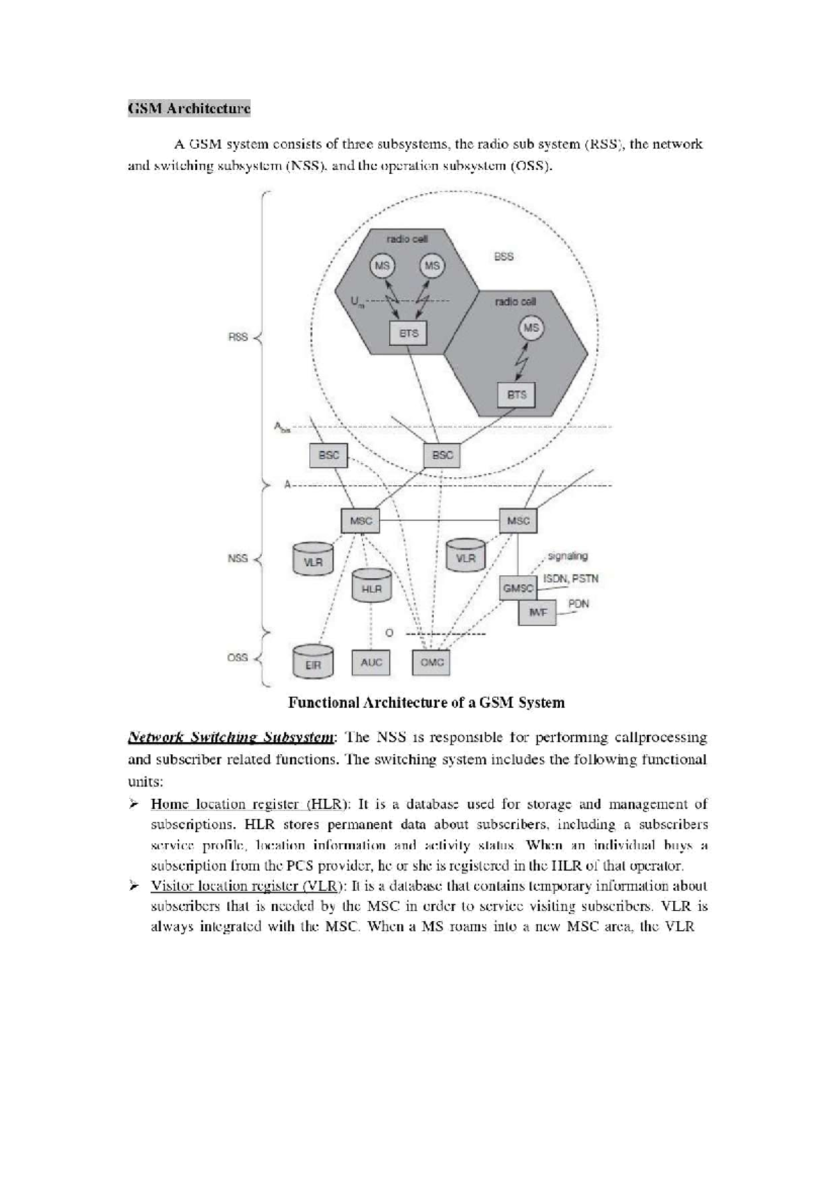 GSM Architecture - Computer science and engineering - Studocu
