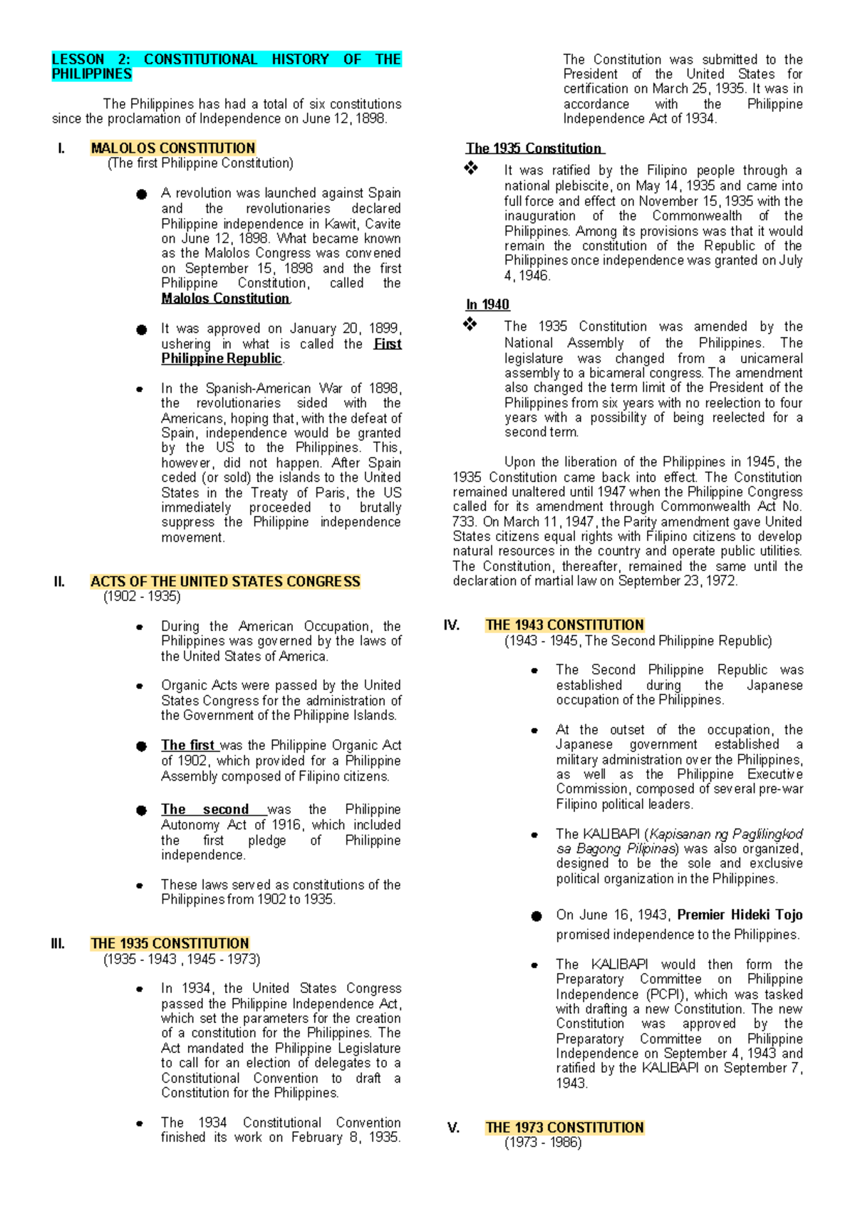 Polgov Lesson 2 - Political and Governance - LESSON 2: CONSTITUTIONAL ...