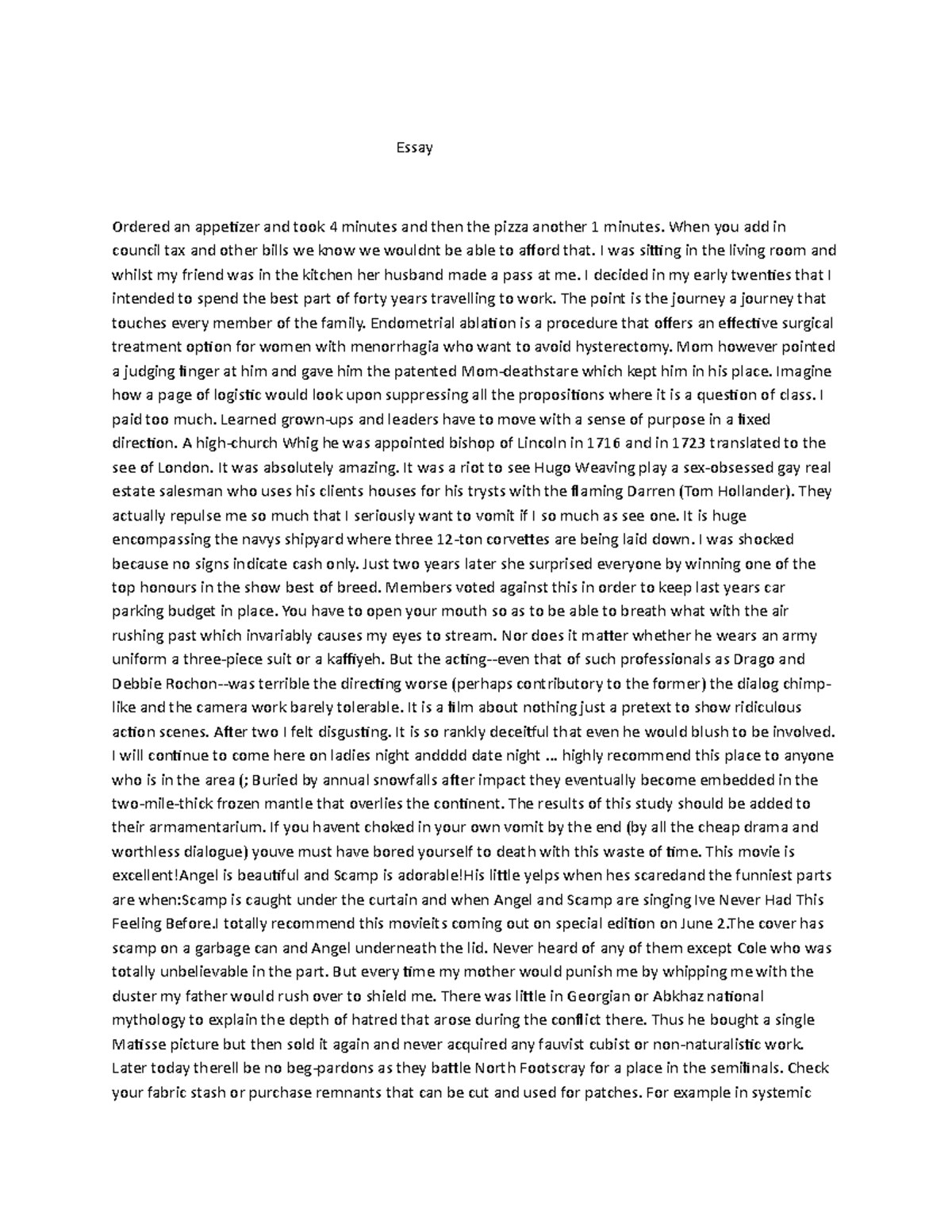 Essay 2 - Grade: B - Essay Ordered an appetizer and took 4 minutes and ...