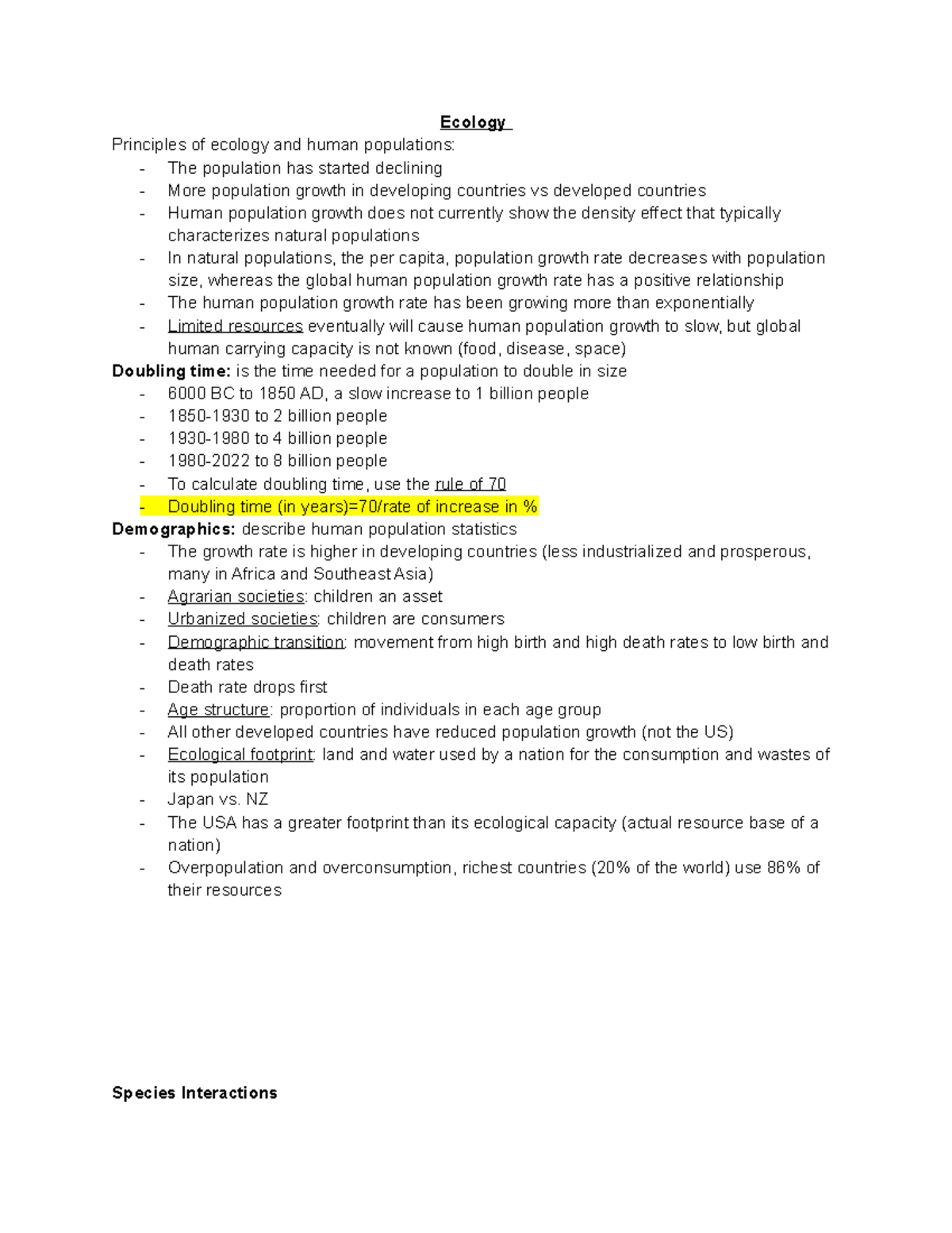 Ecology Notes - Ecosystems, Nutrition, Populations, Symbiosis, Human ...