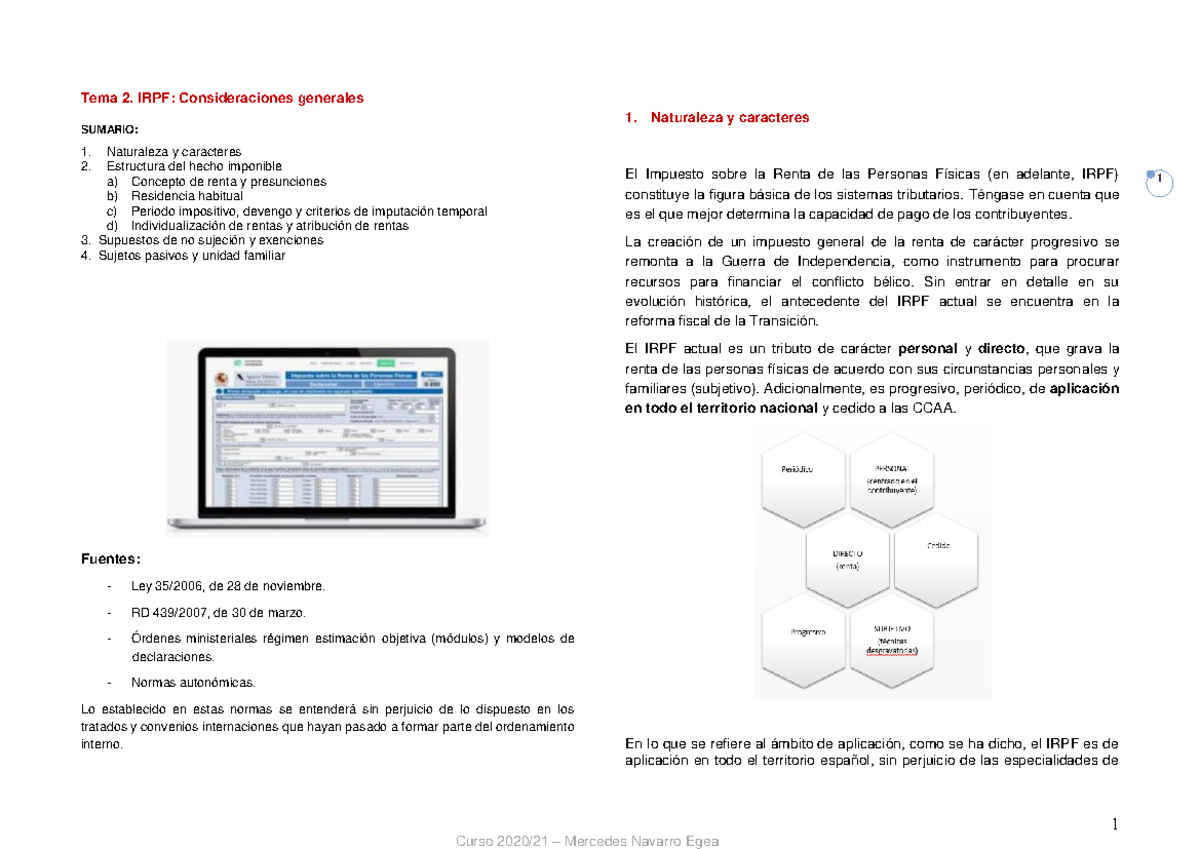 Tema 2 IRPF consideraciones generales - 1 1 Tema 2. IRPF: Consideraciones generales SUMARIO ...