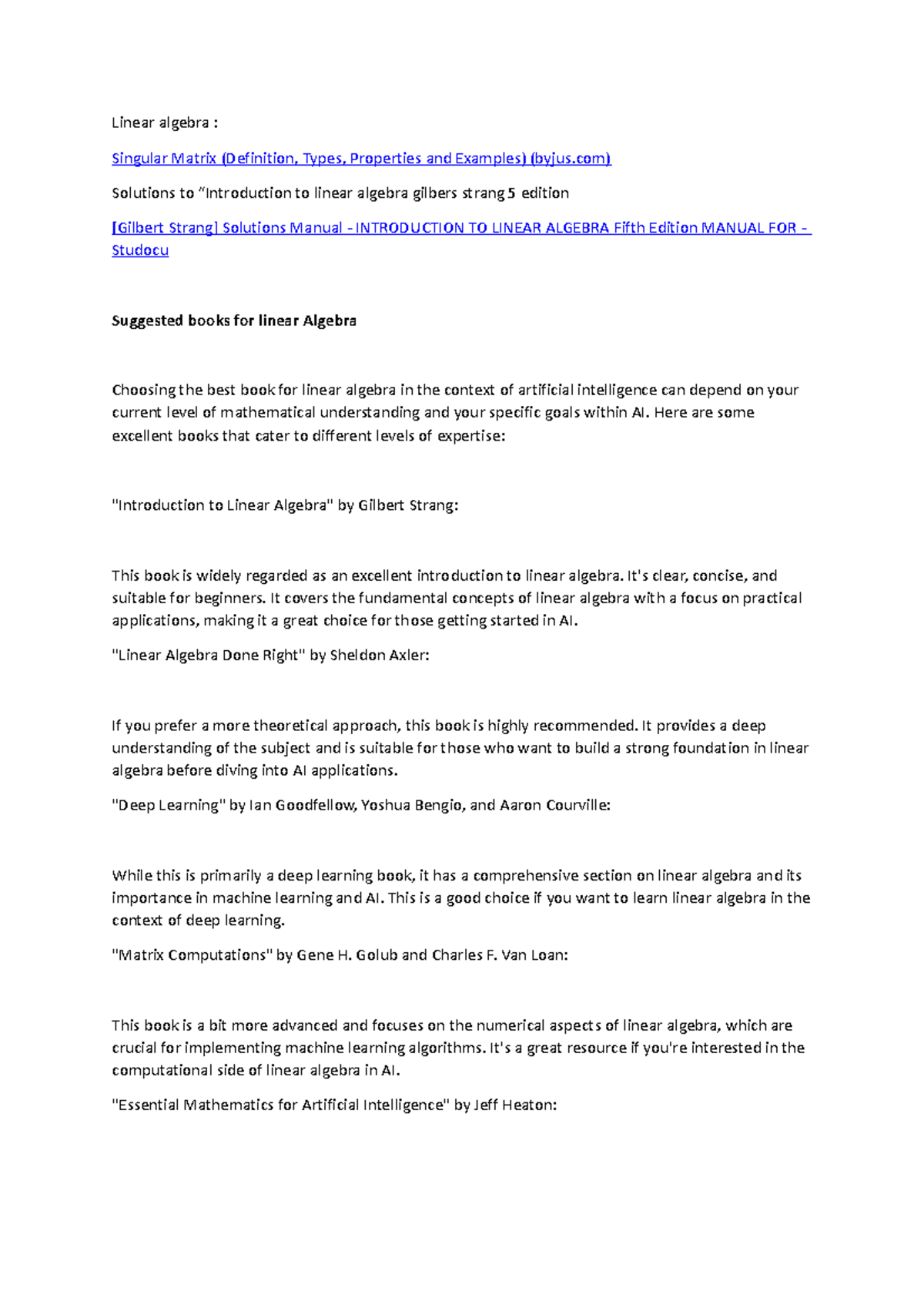 Good websigte resources - Linear algebra : Singular Matrix (Definition ...