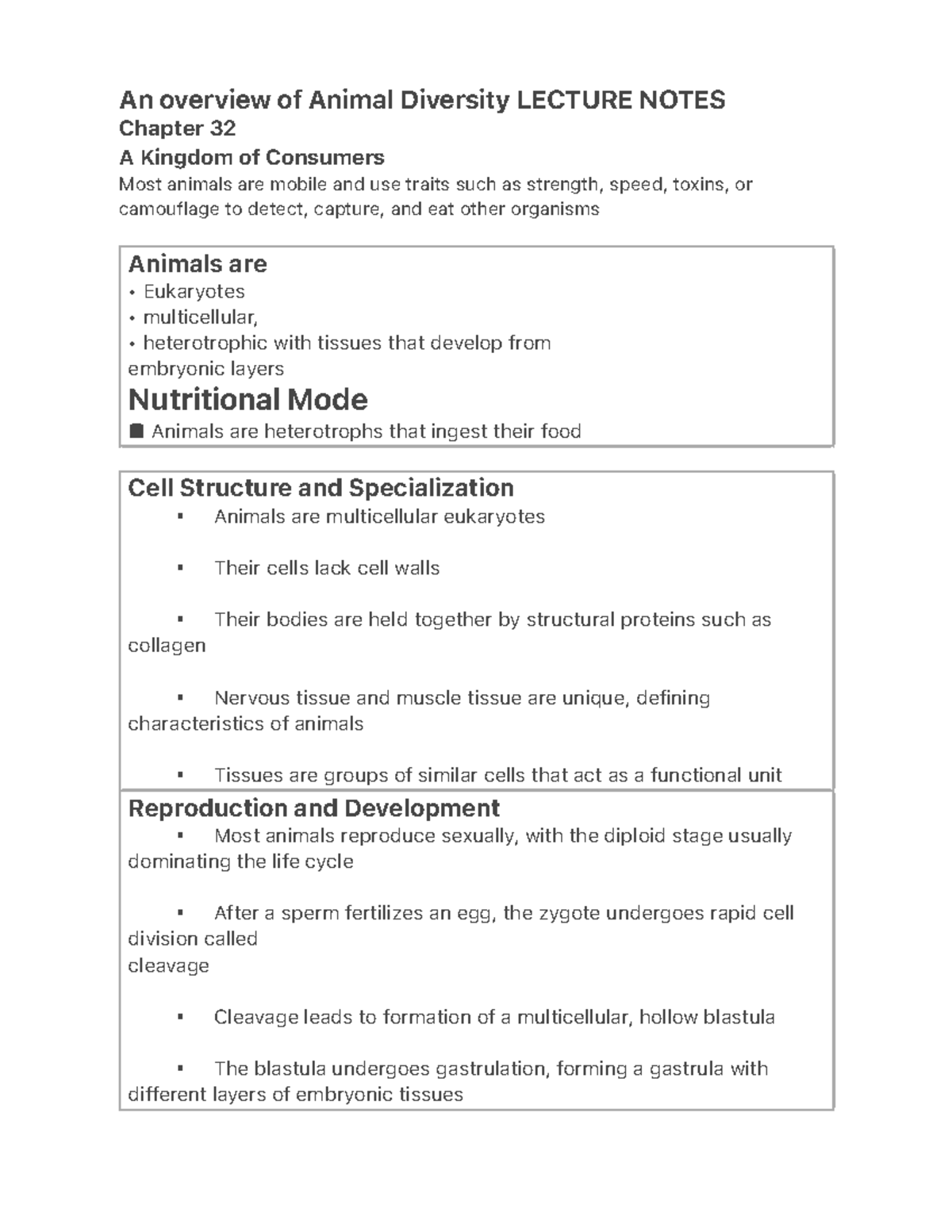 An overview of Animal Diversity Lecture Notes - An overview of Animal ...
