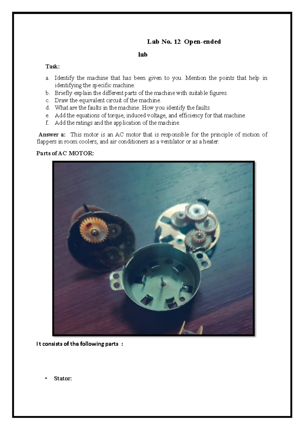 Open Ended Lab Lab Report Lab No 12 Open Ended Lab Task A Identify The Machine That Has
