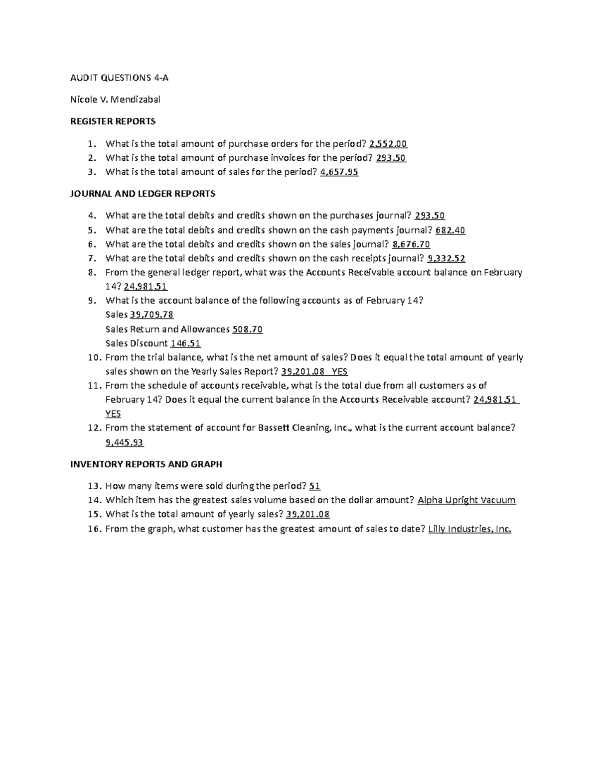 Audit Questions 4 - AIS - AUDIT QUESTIONS 4-A Nicole V. Mendizabal ...