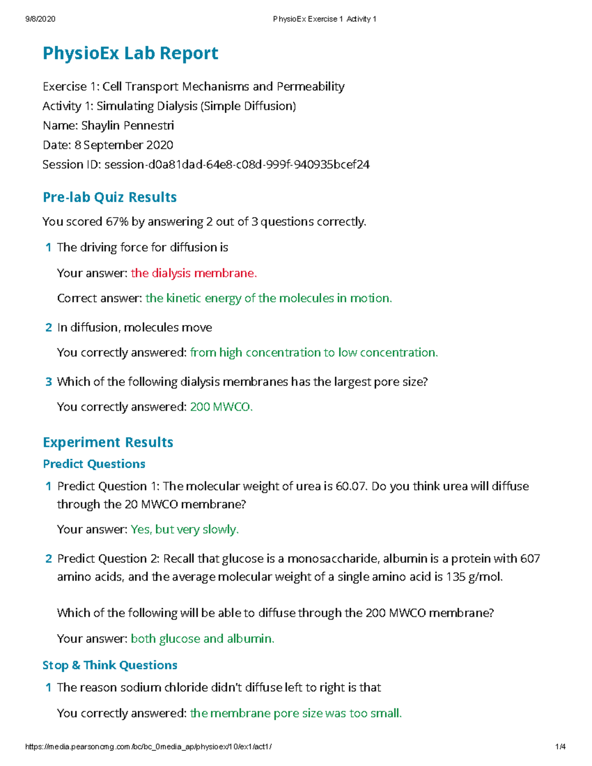 Physio Ex Exercise 1 Activity 1 - PhysioEx Lab Report Exercise 1: Cell ...