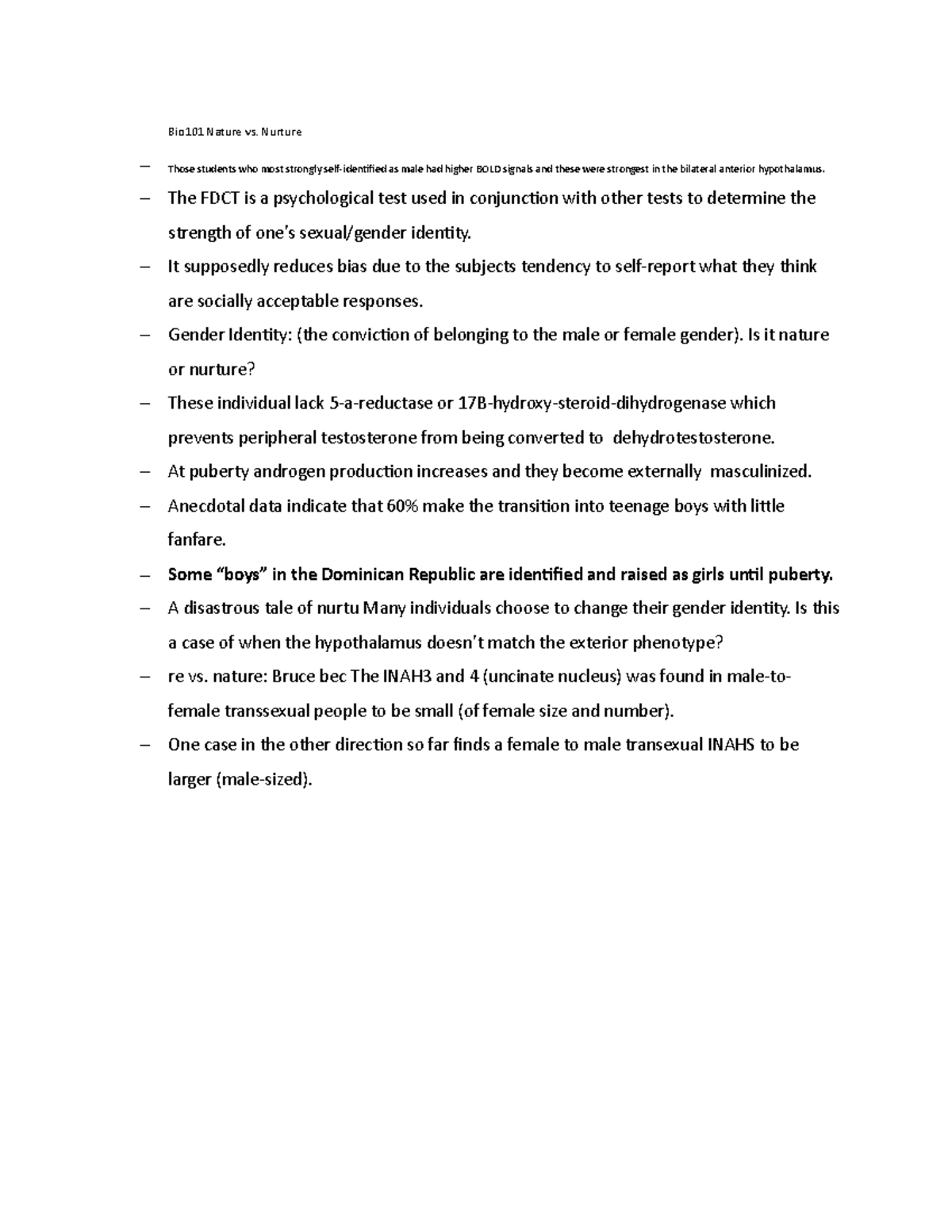 Bio101 Nature vs Nurture - Bio101 Nature vs. Nurture Those students who ...