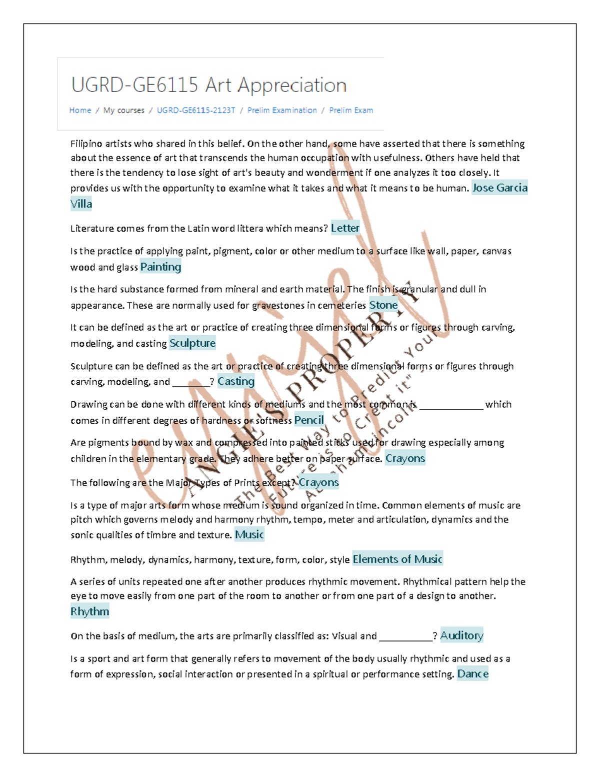 Art Appreciation [Prelim EXAM] - Filipino artists who shared in this ...