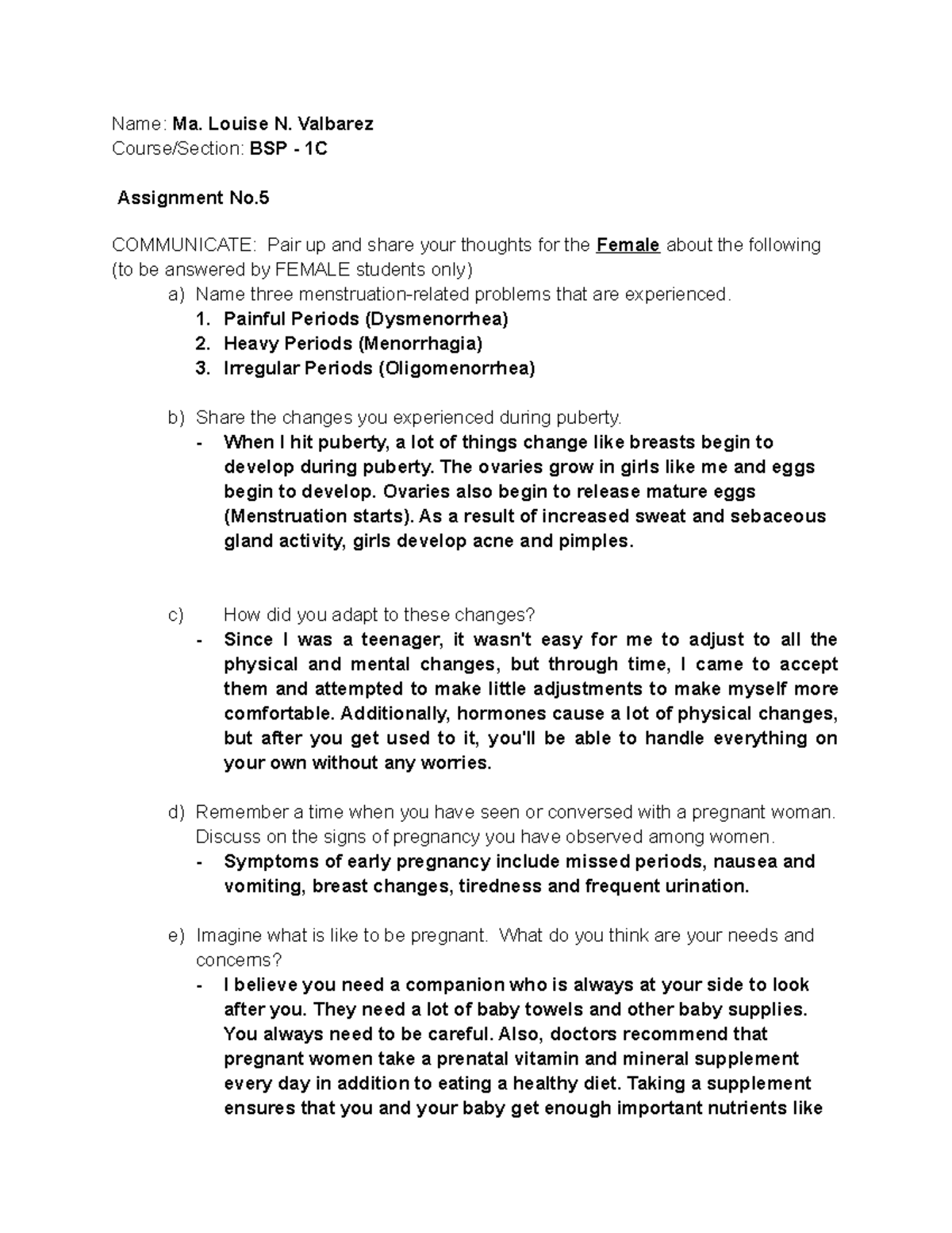 Ma. Louise Valbarez - Assignment 5 - Name: Ma. Louise N. Valbarez ...