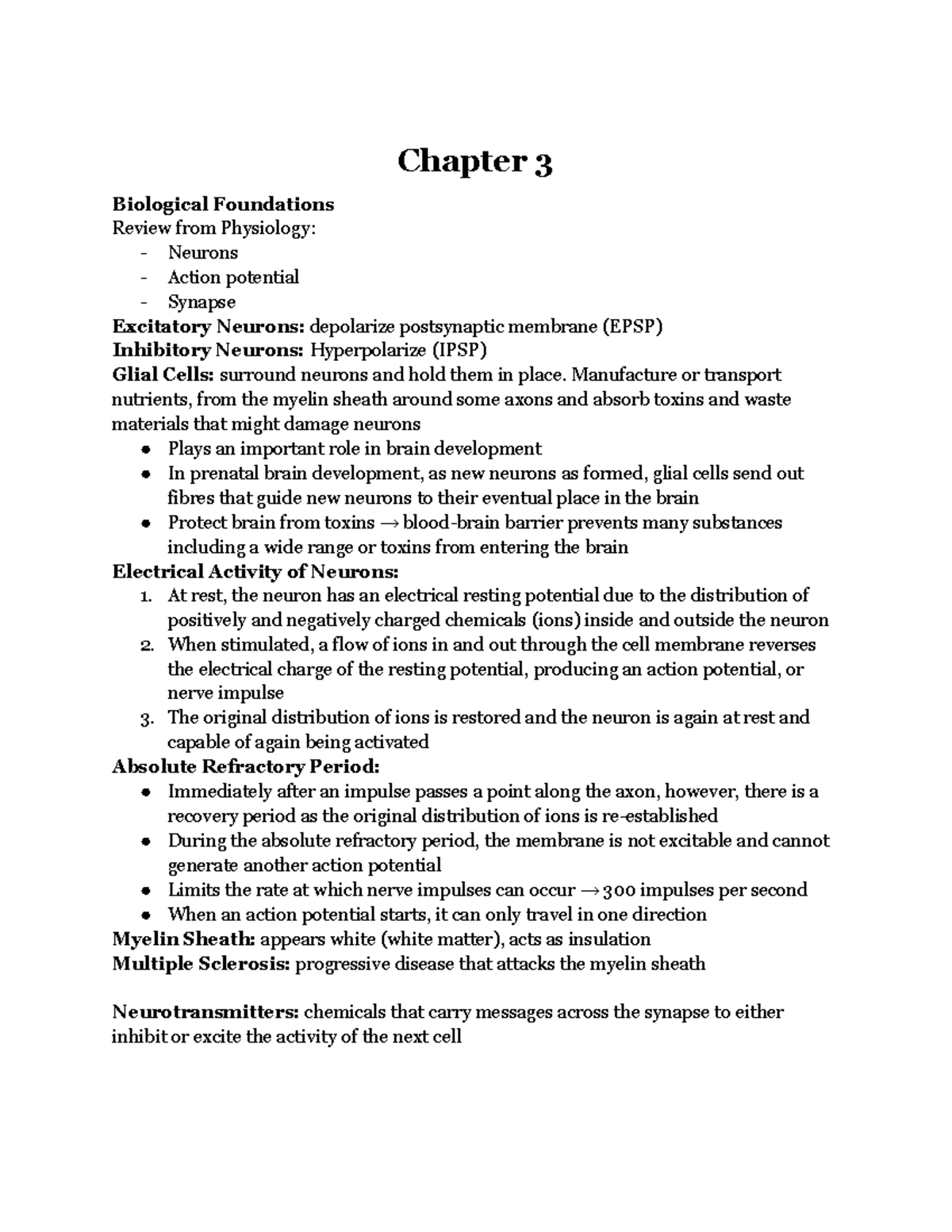 Chapter 3 Psychology - Textbook Notes - Chapter 3 Biological ...