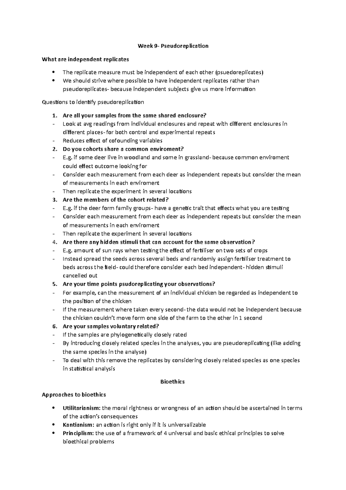 Psuedoreplication week 9 notes - Week 9- Pseudoreplication What are ...