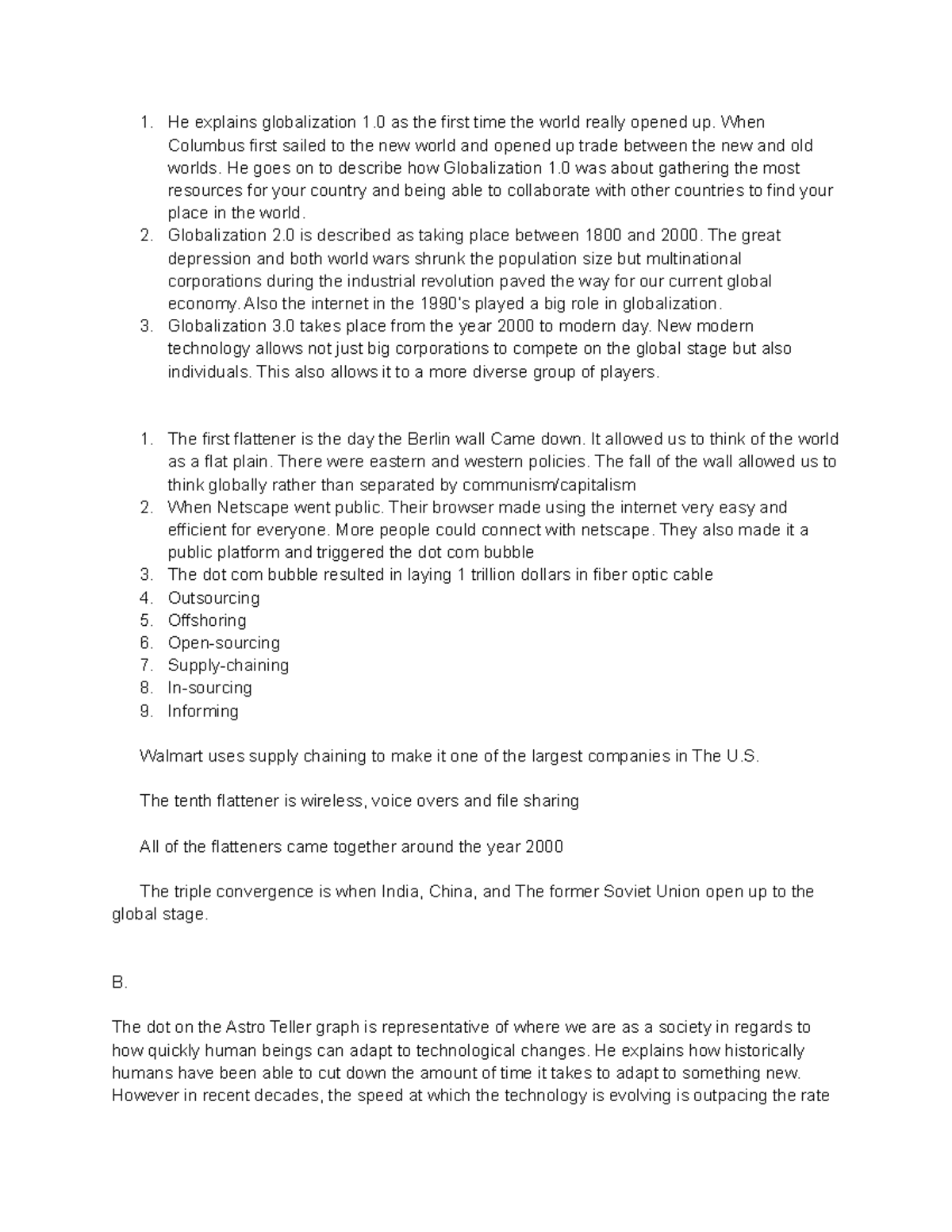 Human Geography- The world is flat - He explains globalization 1 as the ...