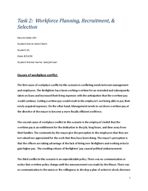 C234 Task 2 Template Current - REM1: Task 2: Workforce Planning ...