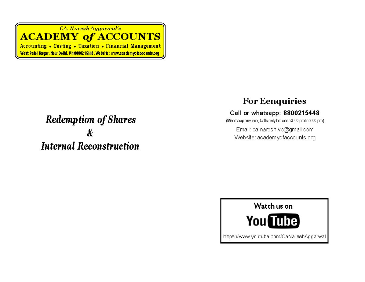 01 Redemption of Shares and Internal Reconstruction - CA. Naresh ...