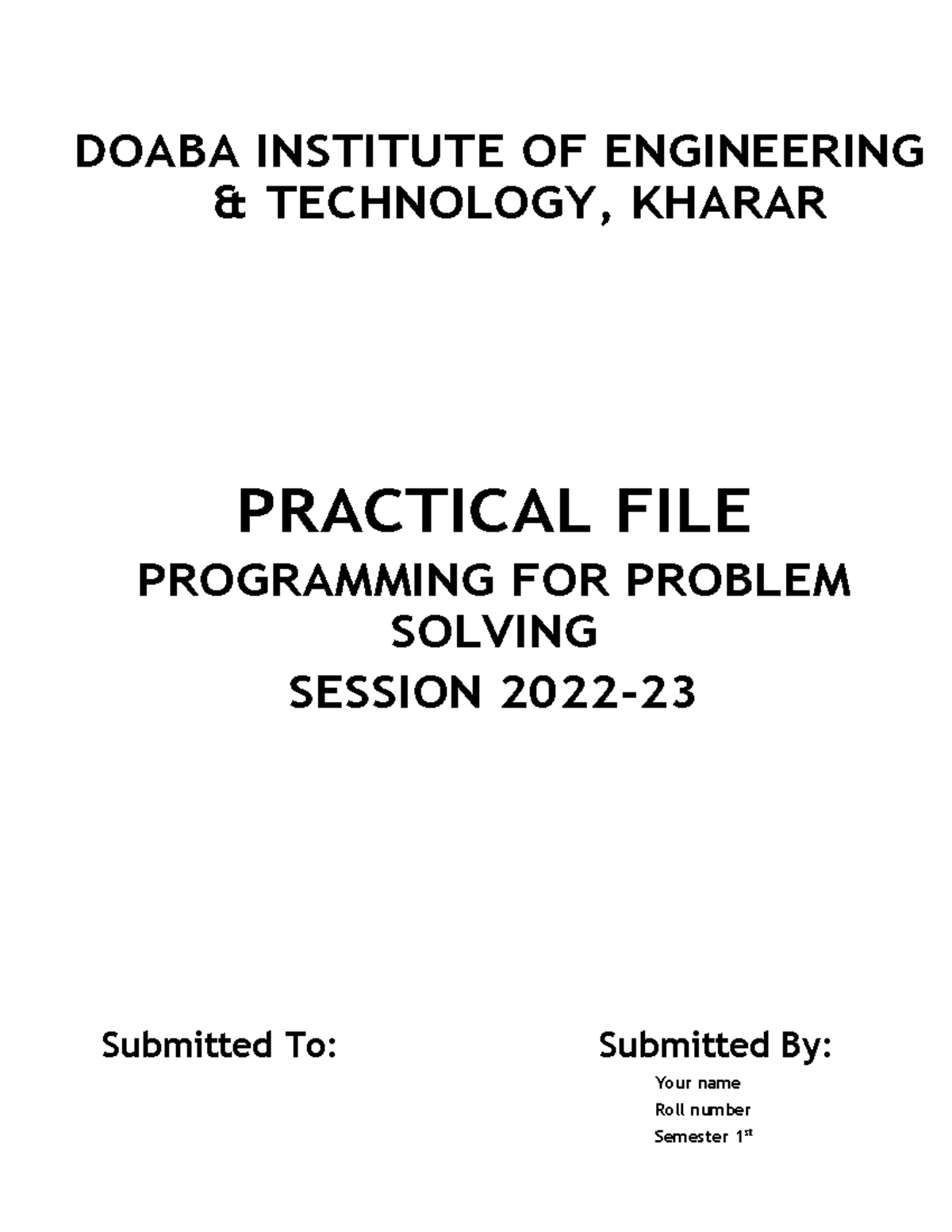 Pps practical file - fsfdd fasf asfa - DOABA INSTITUTE OF ENGINEERING & TECHNOLOGY, KHARAR - Studocu