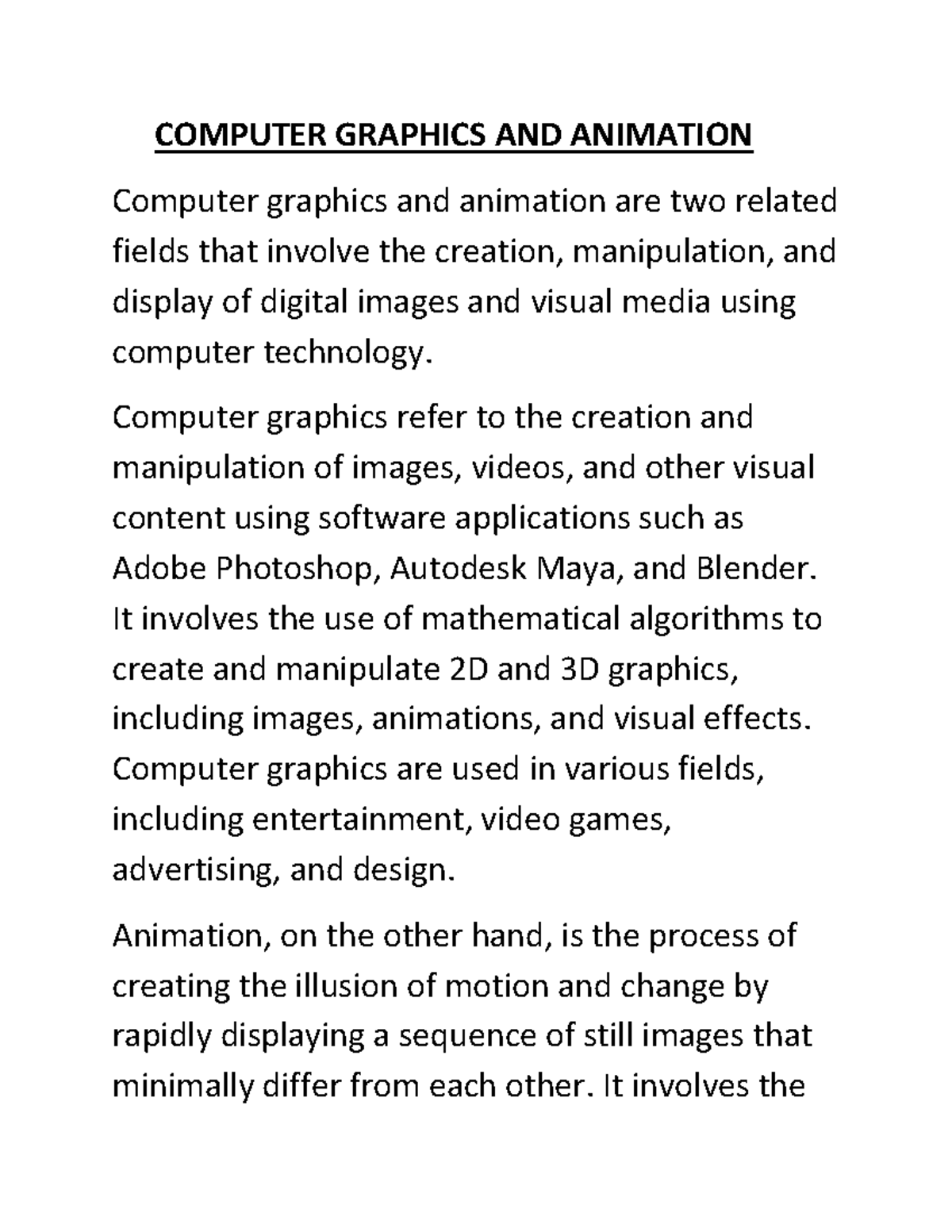 Computer Graphics And Animation 1 Computer Graphics And Animation