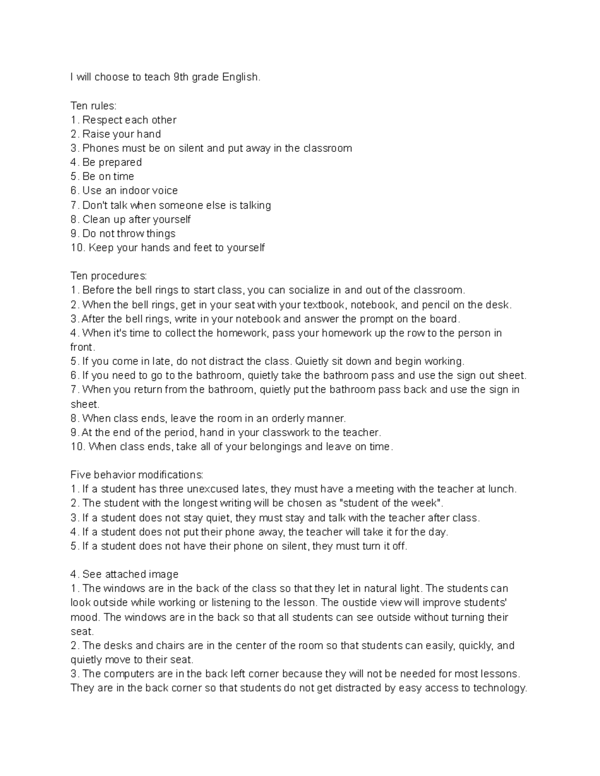 Content Assignment Classroom Design - I will choose to teach 9th grade ...