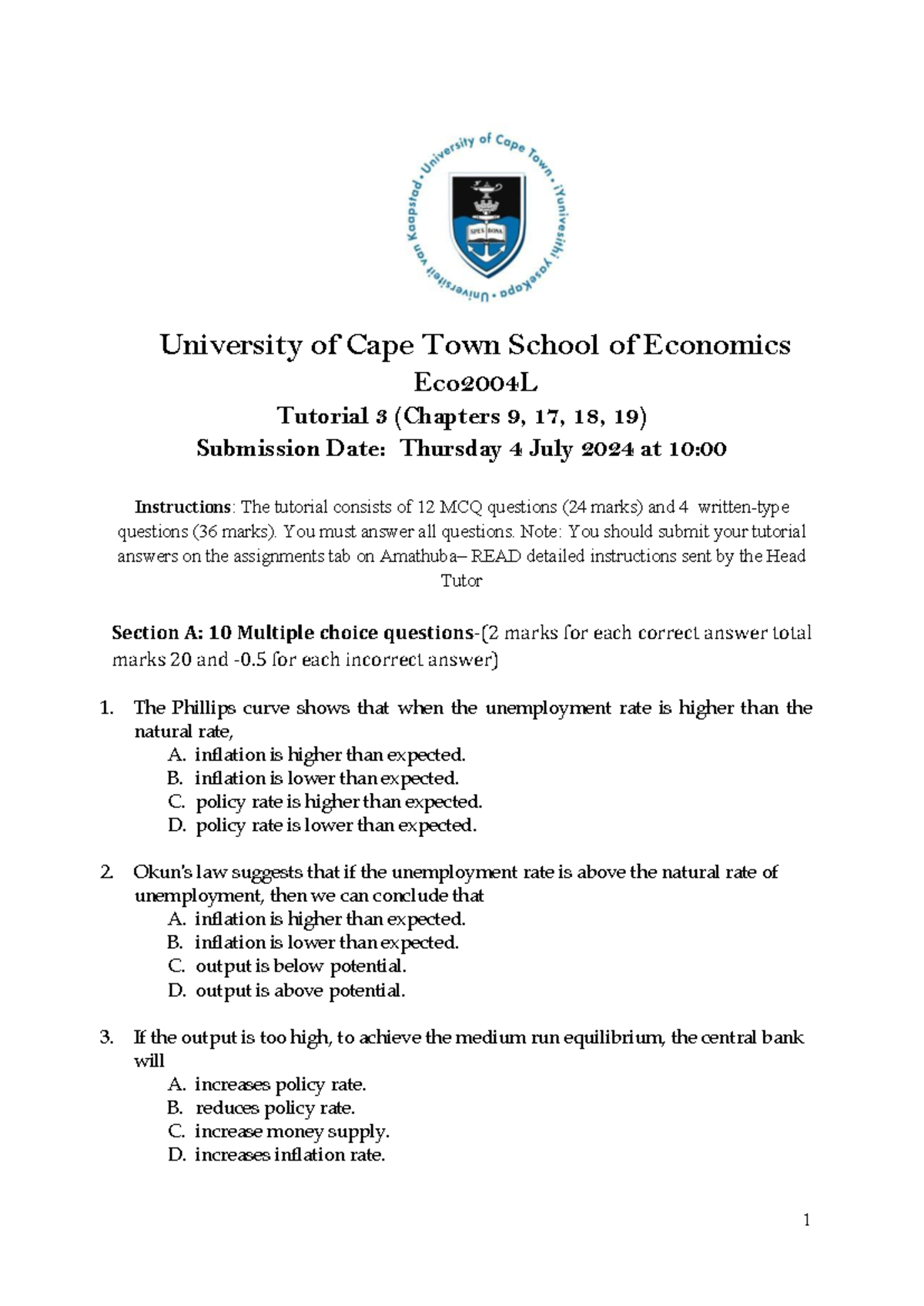 ECO2004 L Tutorial 3 Student - University of Cape Town School of ...