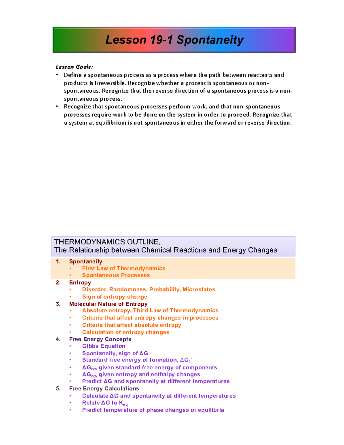14 - Lori Stepan-CHEM112 - Lesson 19-1 Spontaneity Lesson Goals: Define ...