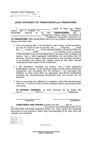 Affidavit of no pending case change of business status - REPUBLIC OF ...