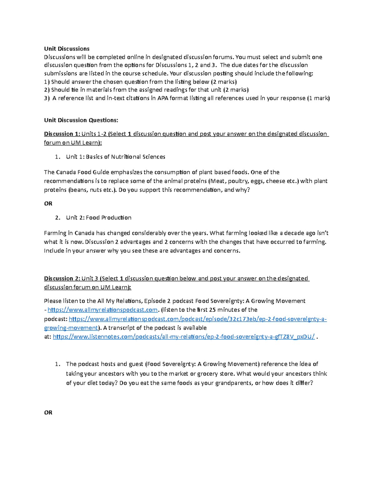 HNSC 1200 Unit Discussions Fall 2021 - HNSC 1200 - U of M - Studocu