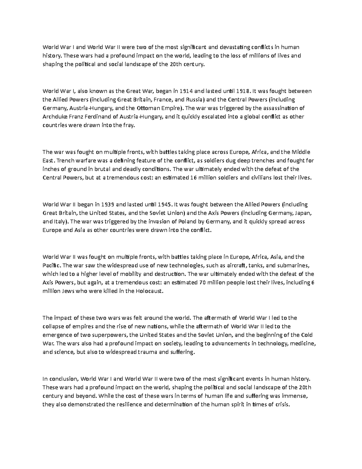 World War I and World War II Essay - World War I and World War II were ...