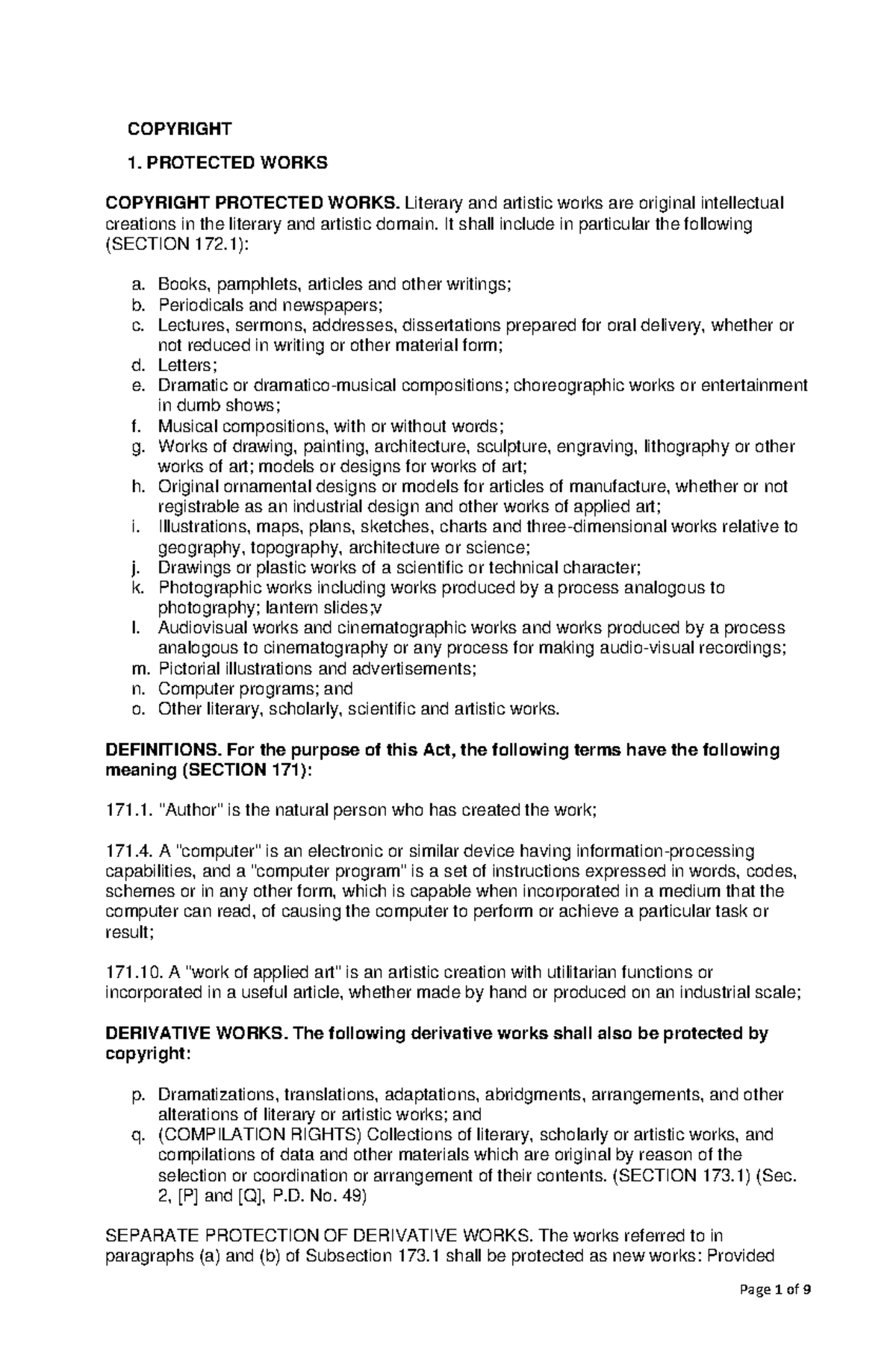 Lecture-copyright-intellectual property law - COPYRIGHT 1. PROTECTED ...