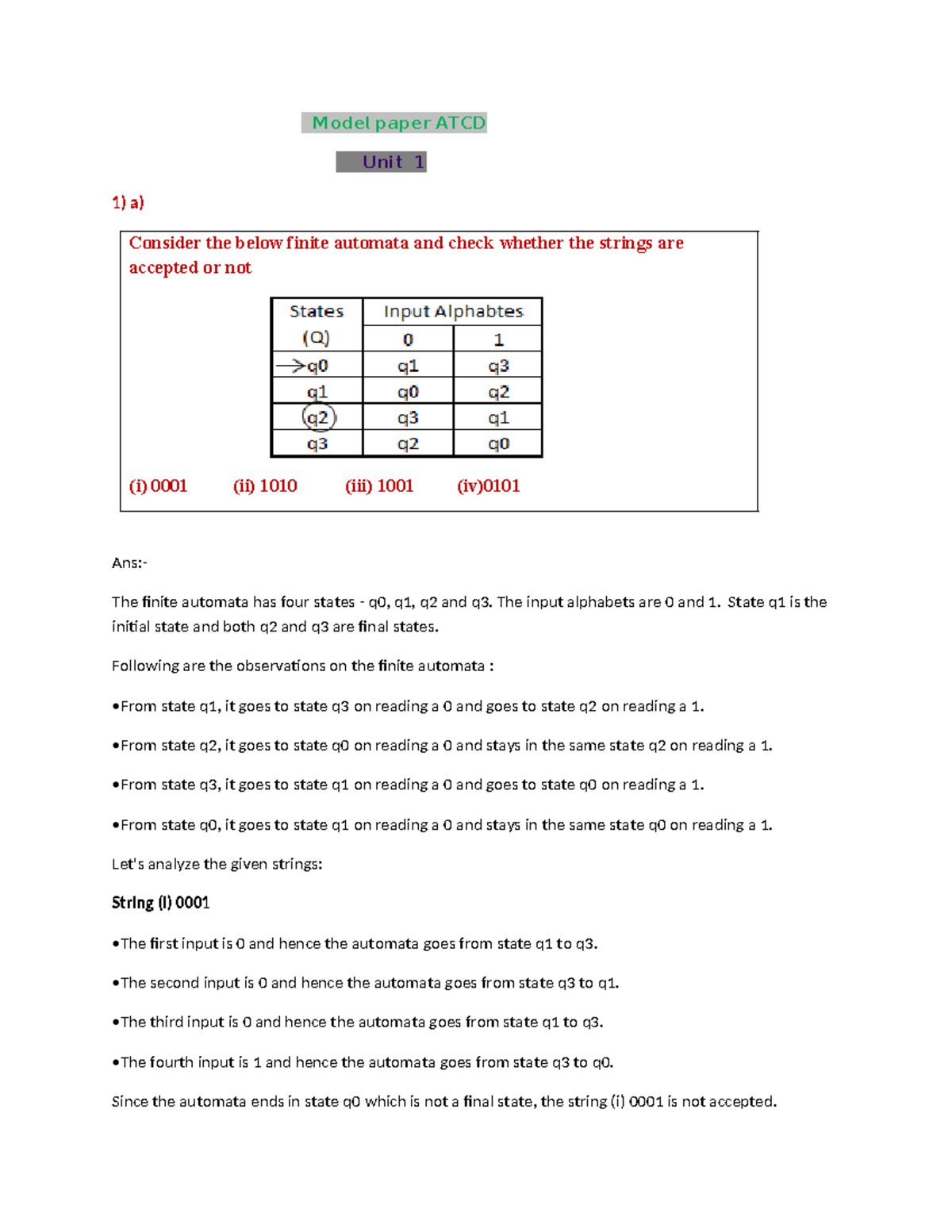 DOC-20240409-WA0004 - 𝗠𝗼𝗱𝗲𝗹 𝗽𝗮𝗽𝗲𝗿 𝗔𝗧𝗖𝗗 𝗨𝗻𝗶𝘁 𝟭 1) a) Consider the below finite automata and check ...