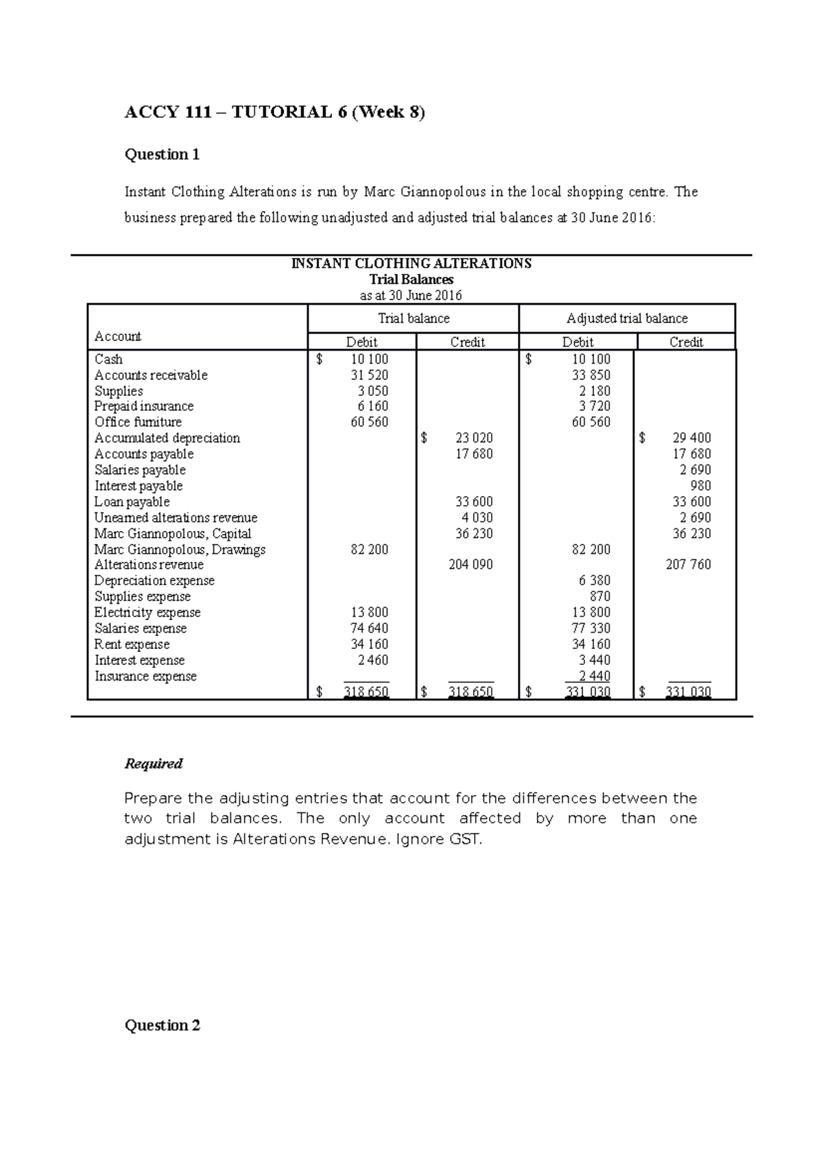 Tutorial 6 - Questions - ACCY TUTORIAL 6 (Week 8) Question 1 Instant ...