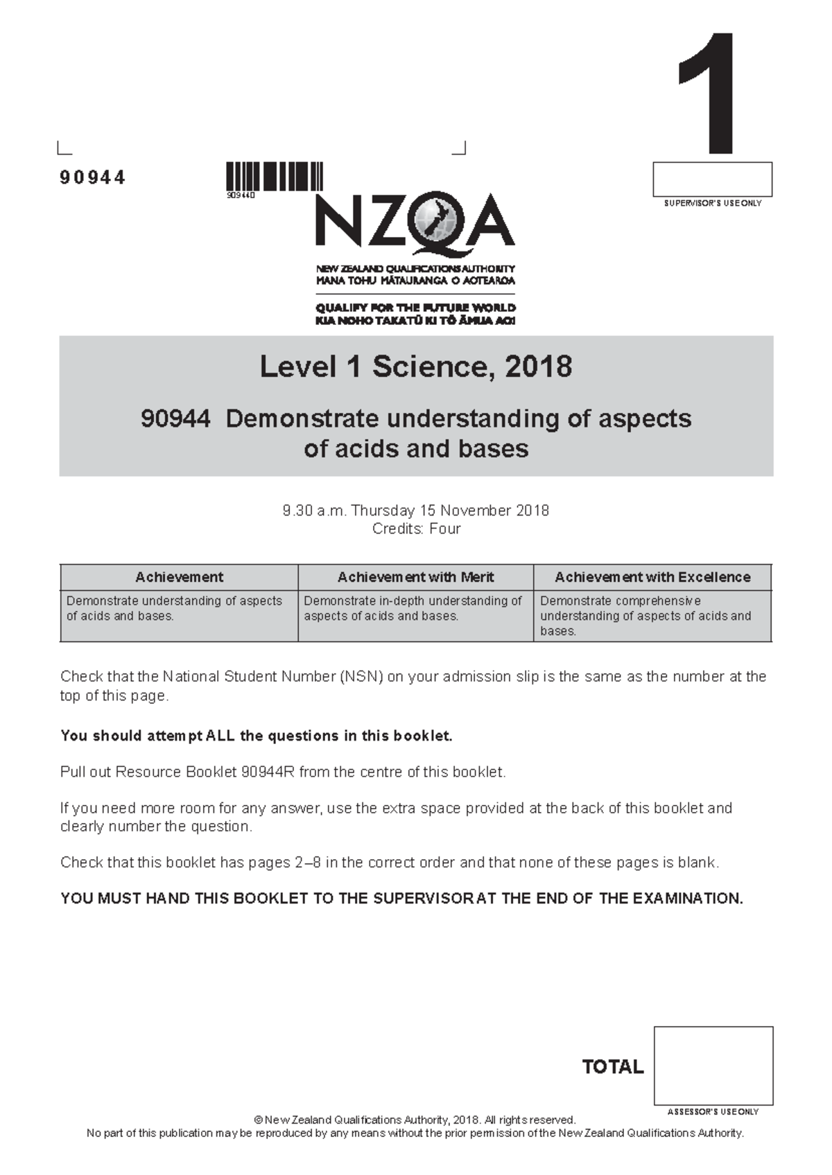 Level 1 Science (90944) 2018 - 909440 SUPERVISOR’S USE ONLY 9 0 9 4 4 ...