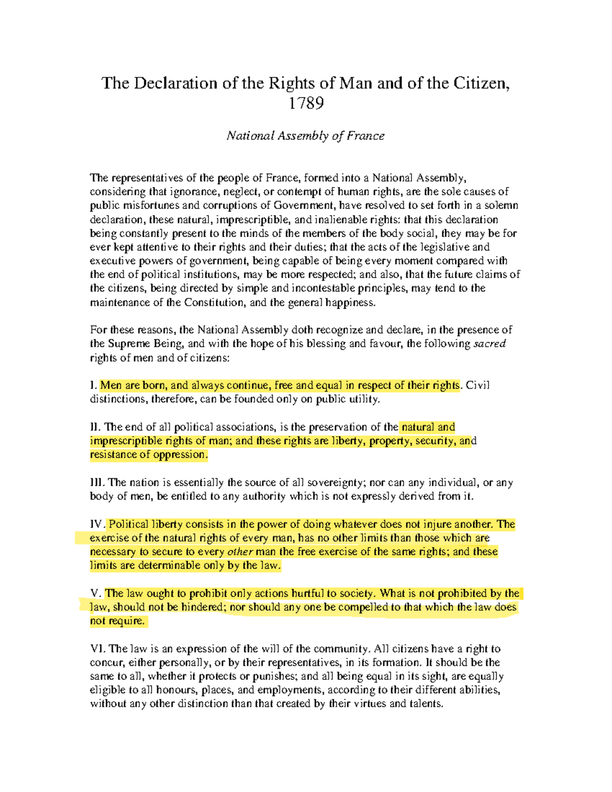 Declaration of the rights of man 1789 - The Declaration of the Rights ...