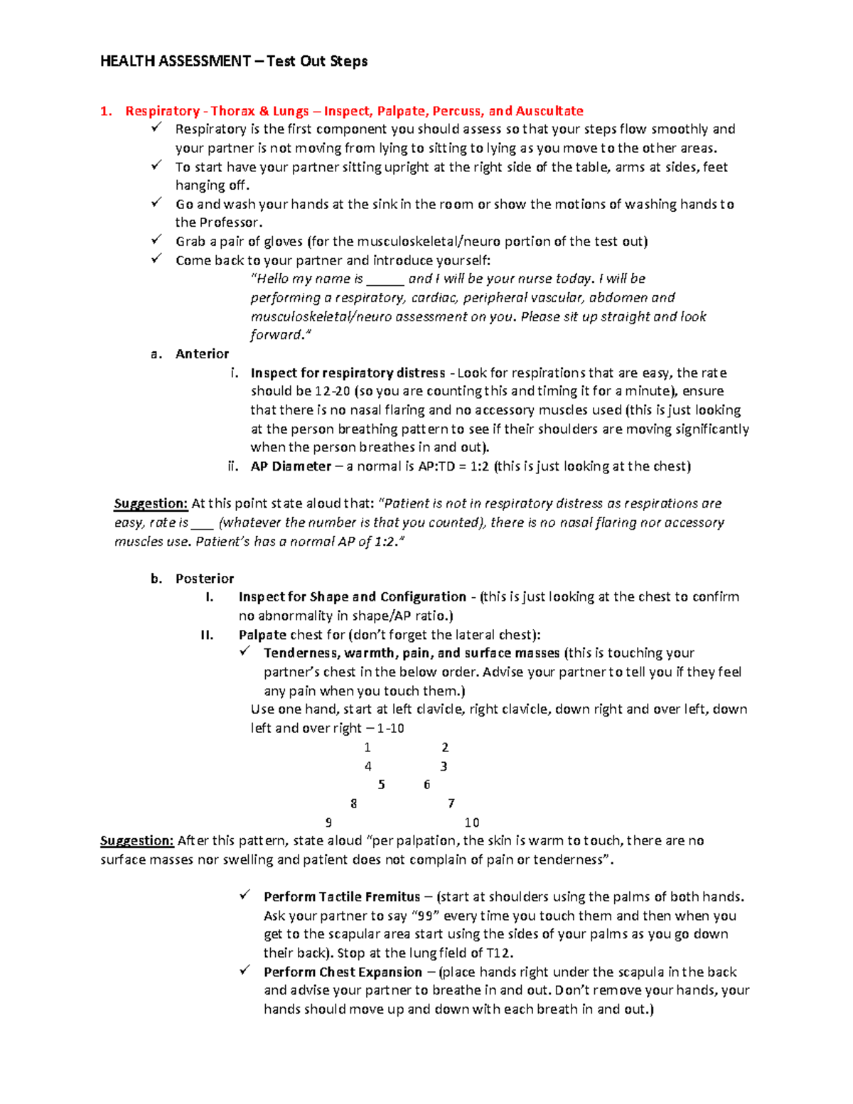 HA Test Out Steps Version 1 - HEALTH ASSESSMENT – Test Out Steps 1 ...