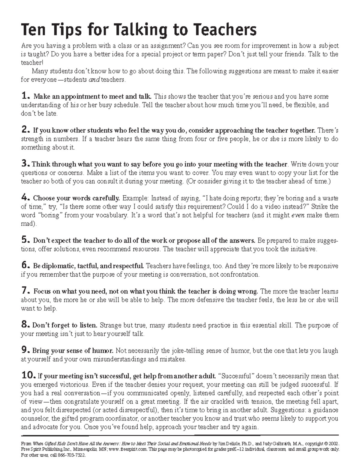 7 10Tips4Teachers - NOTES - Ten Tips for Talking to Teachers Are you ...