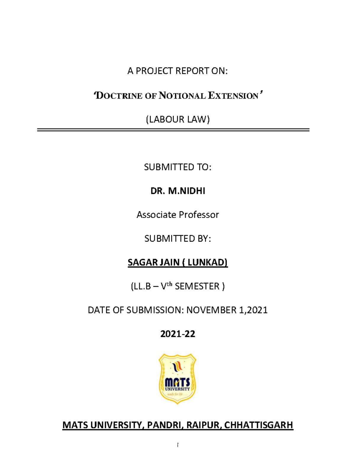 Project Report ON Doctrine OF Notional Extension BY Sagar JAIN - Law ...