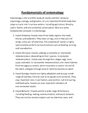 Fundamentals of entomology - Fundamentals of entomology Entomology is ...