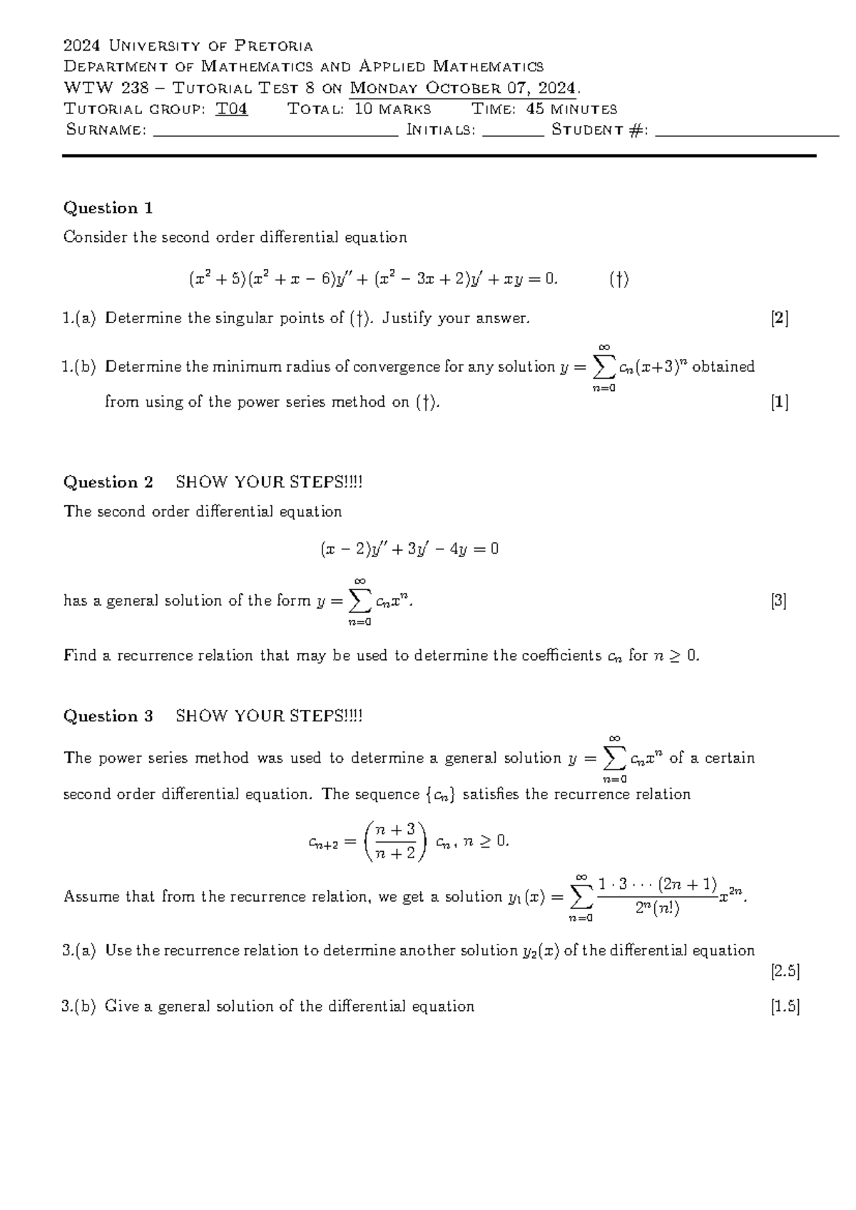 G04 TT8 - Practice TUTS - 2024 University of Pretoria Department of ...